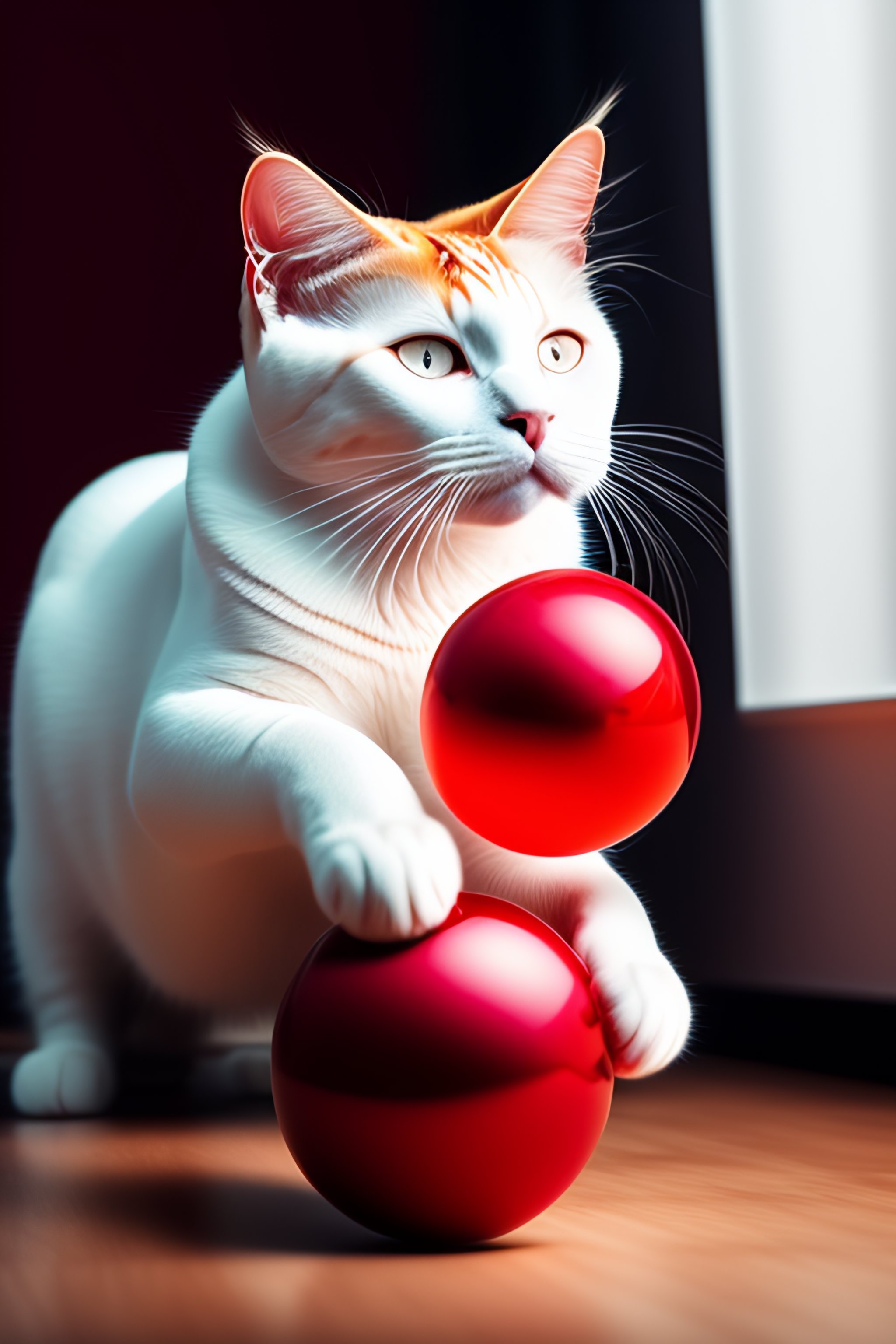 Lexica - A white cat over playing with red ball