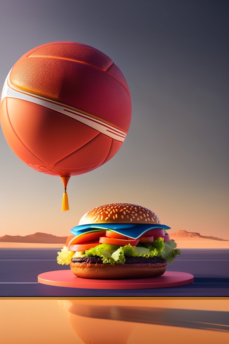 Lexica - A Spalding basketball turned into a hamburger, vanitas ...