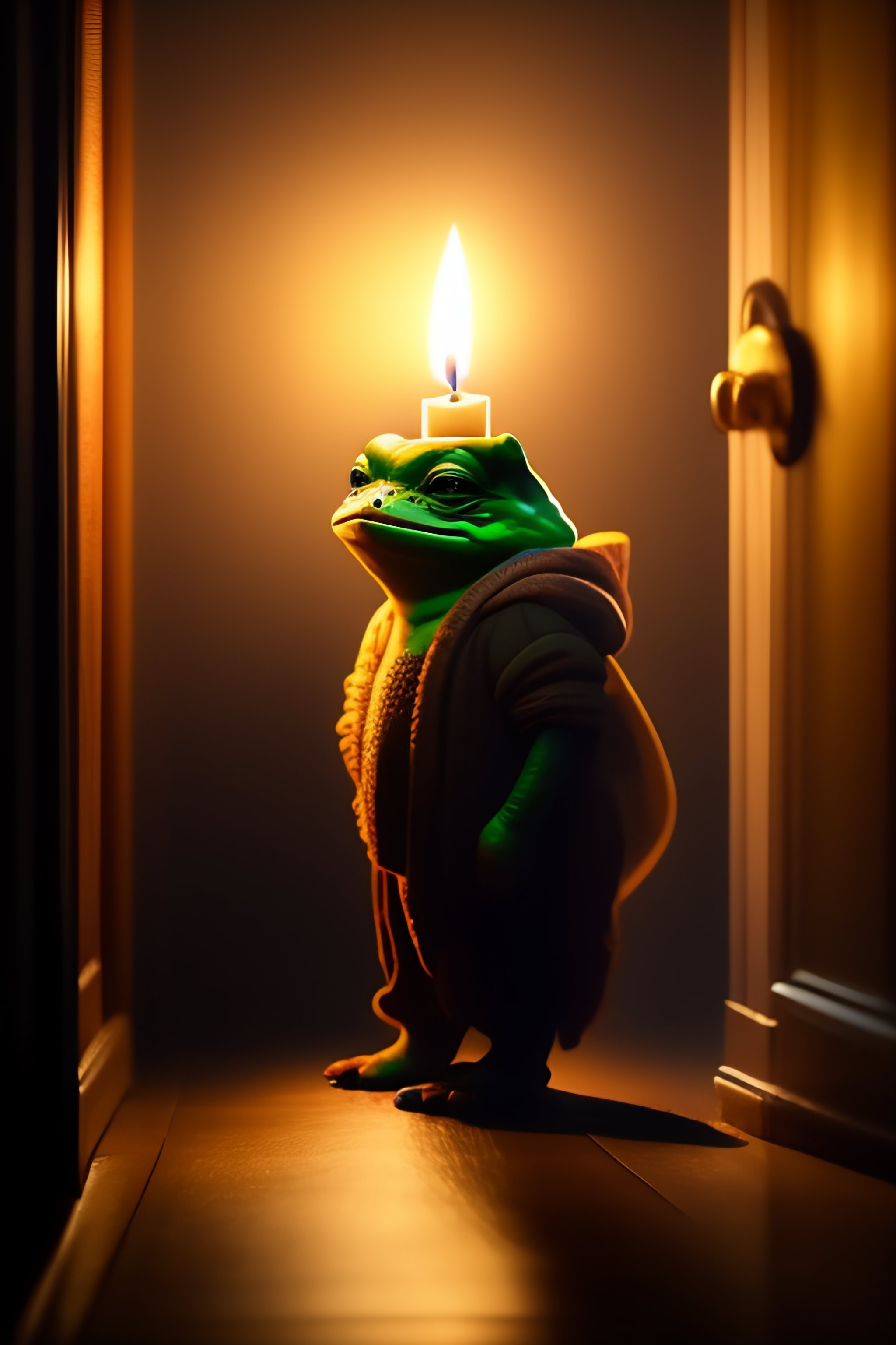 Lexica - An exhausted pepe the frog in his studio walking down his ...