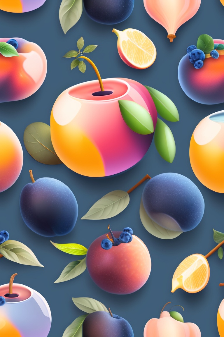 Lexica - Illustration seamless pattern with peaches, blueberries, tea in delicate colors