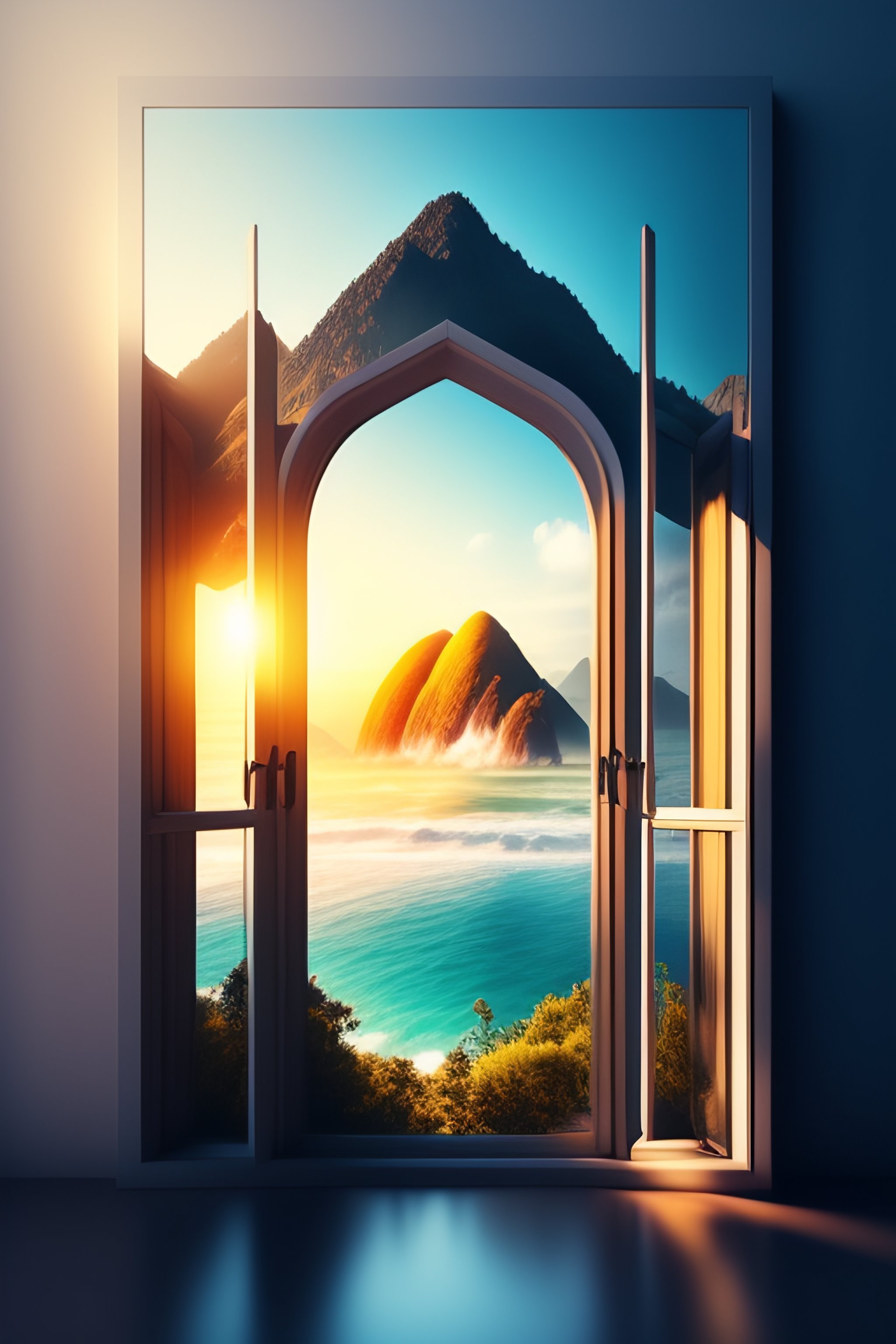 Lexica - Triple Window over mountain have ocean view in sunny day ...