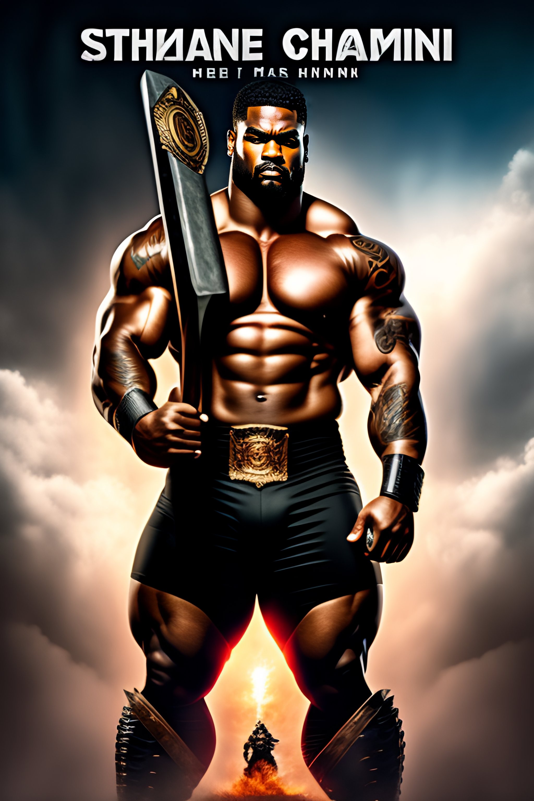 Lexica - Brute champion, savage, human, full size portrait, holding a huge hammer