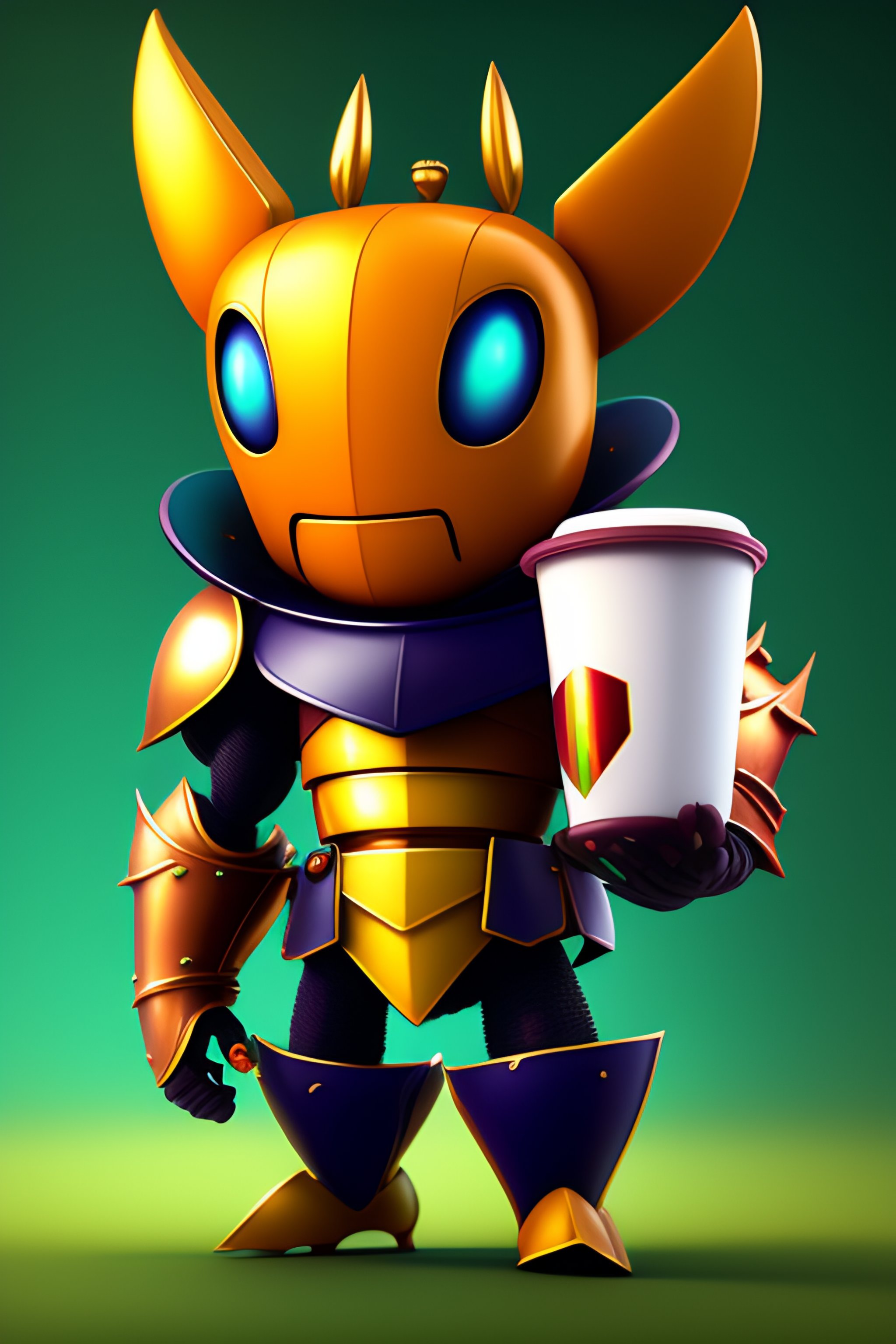 Lexica - Cartoon bee knight looks like Beedrill with a cup of coffee