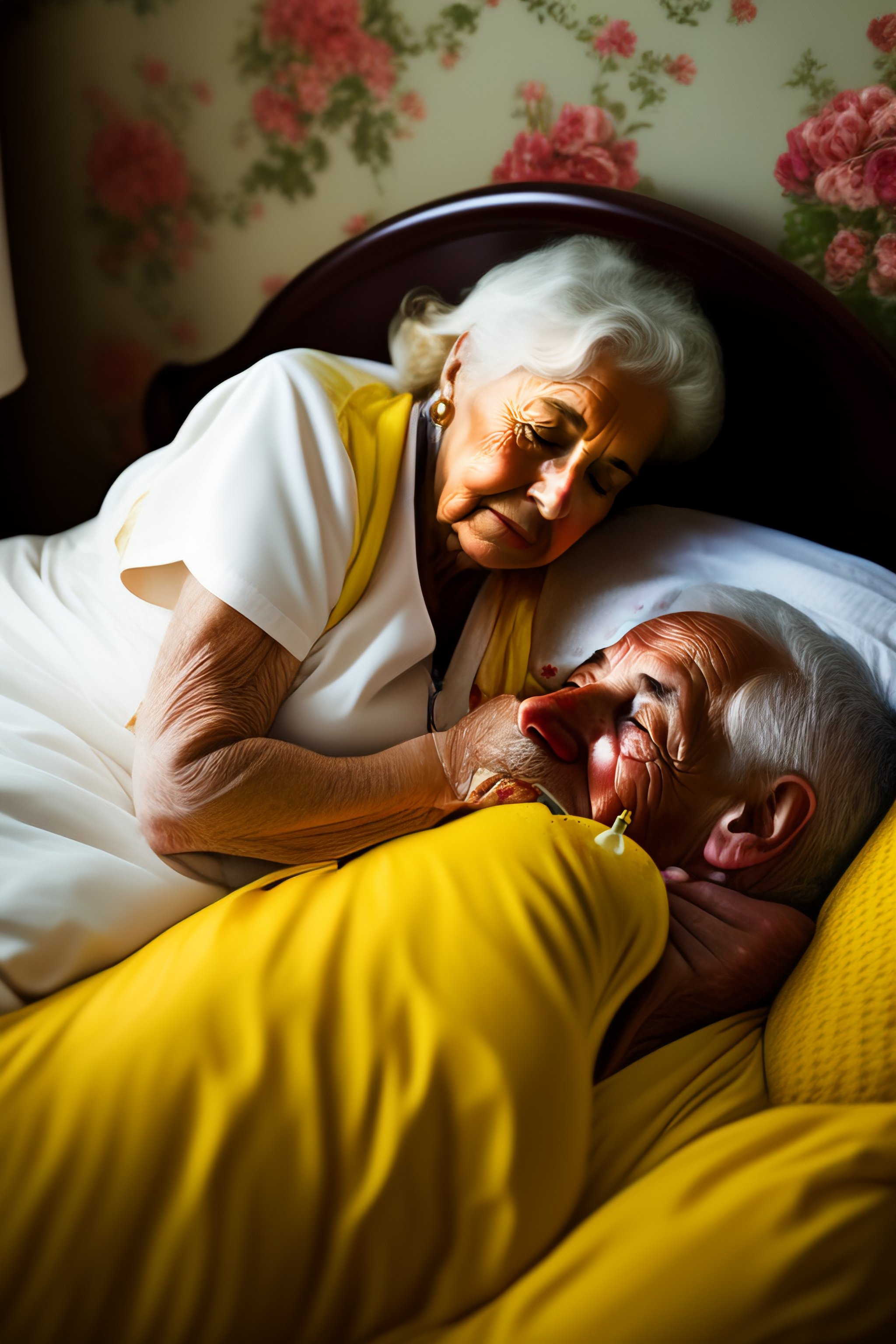 Lexica - A dying old man in bed with an IV drip with an elderly nurse ...