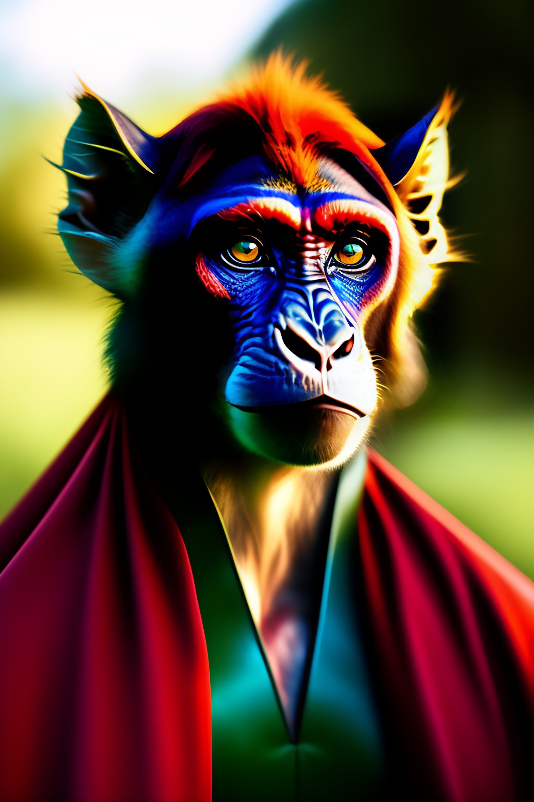 Lexica - A portrait photo of a red skin monkey with cat ears, turquoise ...