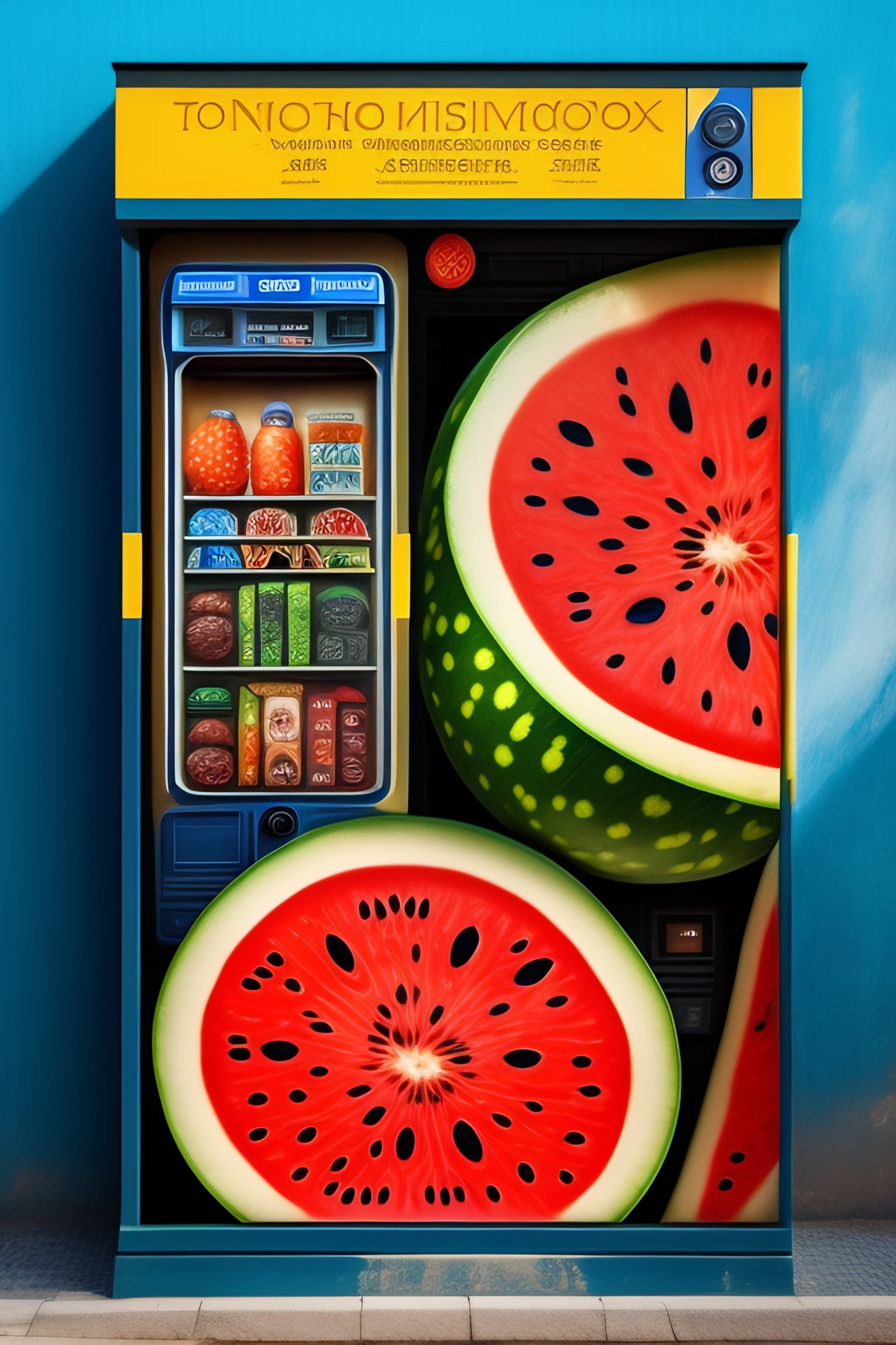 Lexica - Minoan fresco of tardis and vending machine and watermelons