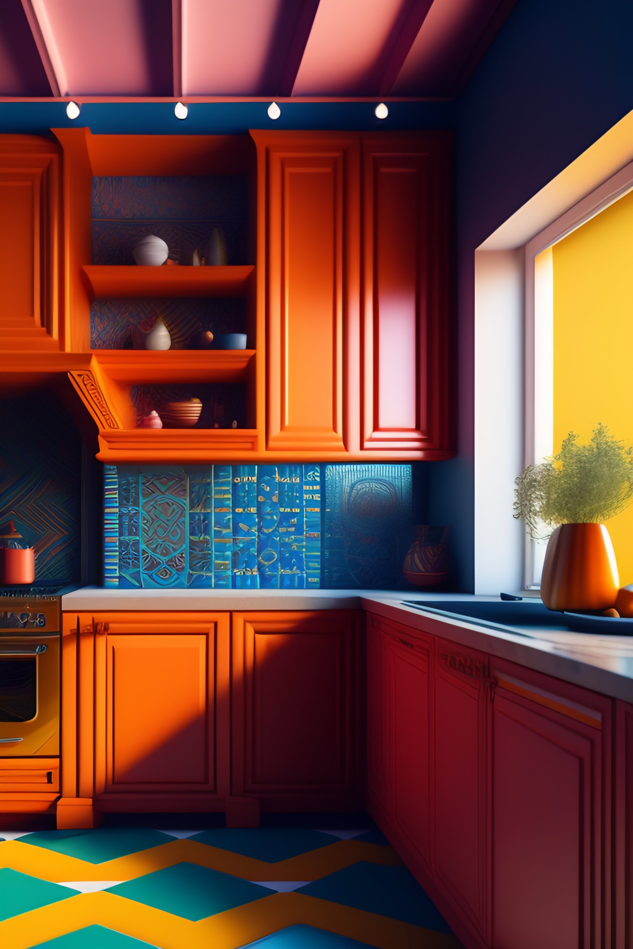 Lexica - The most psychedelic geometric patterned kitchen imaginable ...