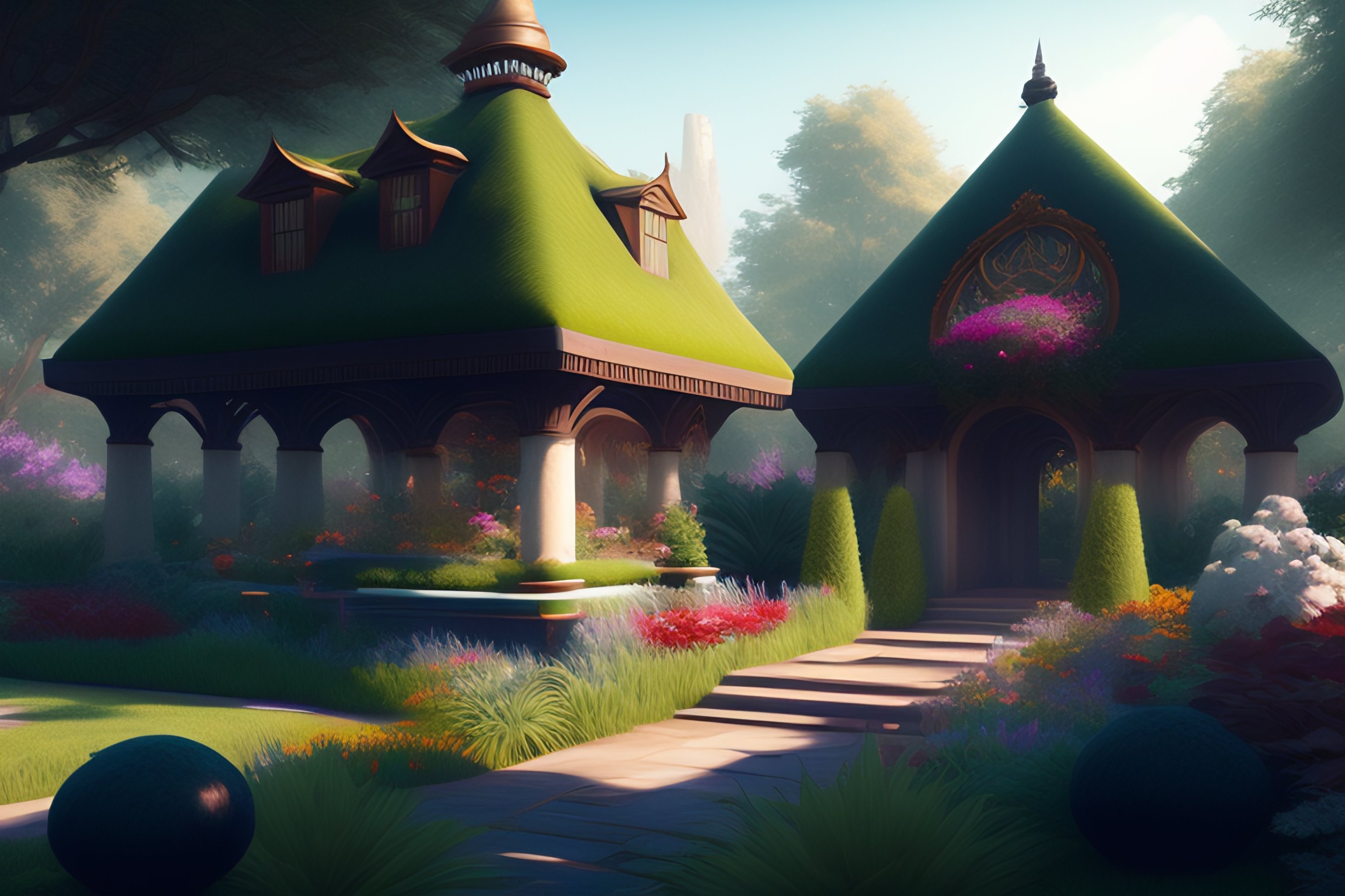 Lexica - Beautiful gardens, cgi, trending on artstation, by greg rutkowski