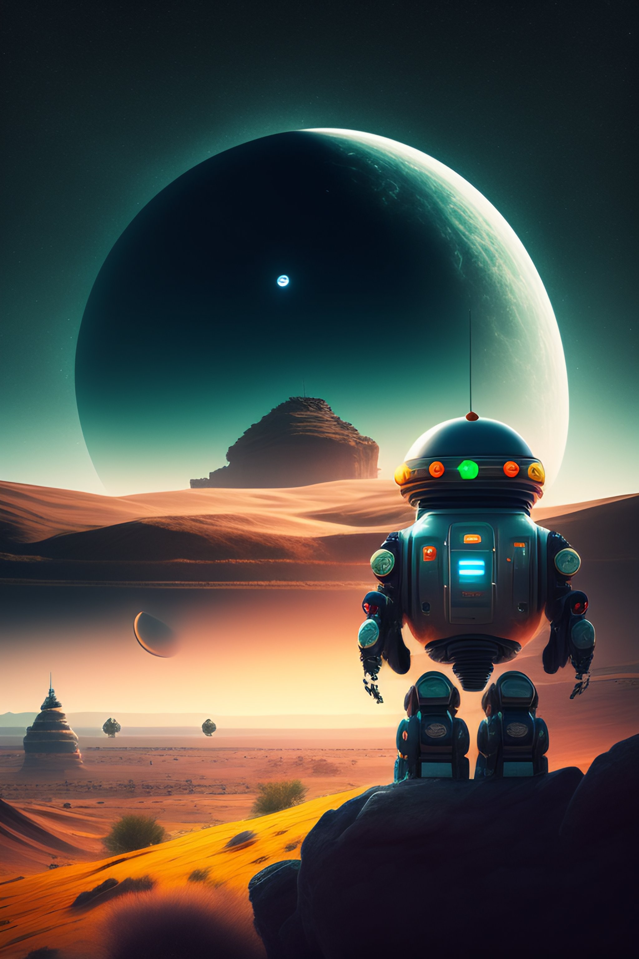 Lexica - A killer robot observing nature and in the background two ...