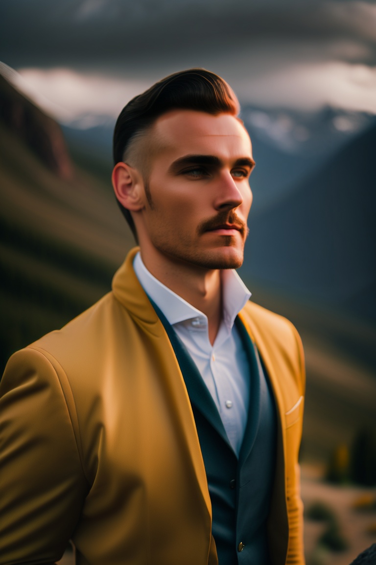 Lexica - Portrait of a man looking fiercely into the distant mountains ...