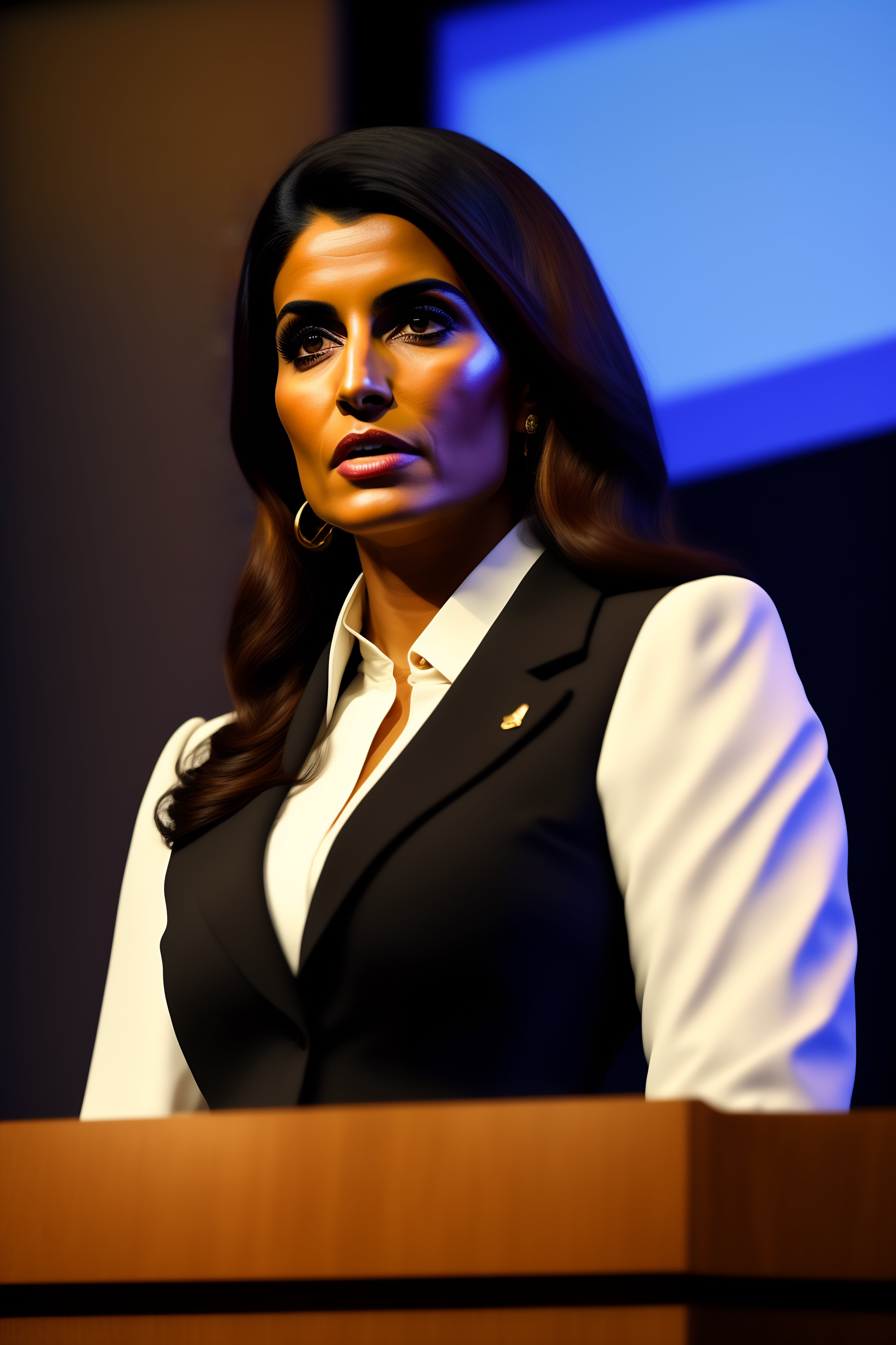 Lexica - Serious looking, dark-skinned Iranian woman wearing a smart ...