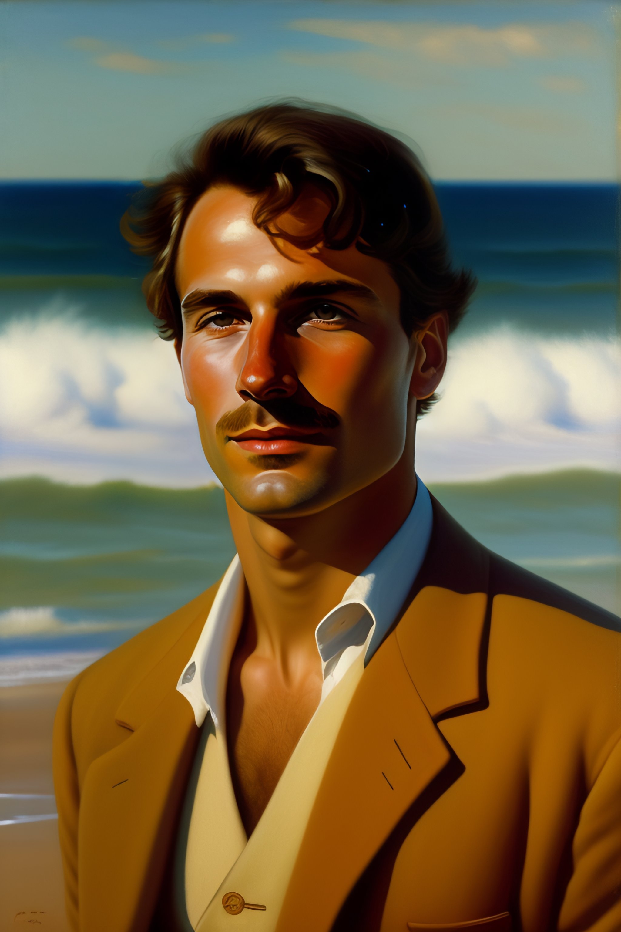 Lexica - Portrait of Fernand Huts on a beach