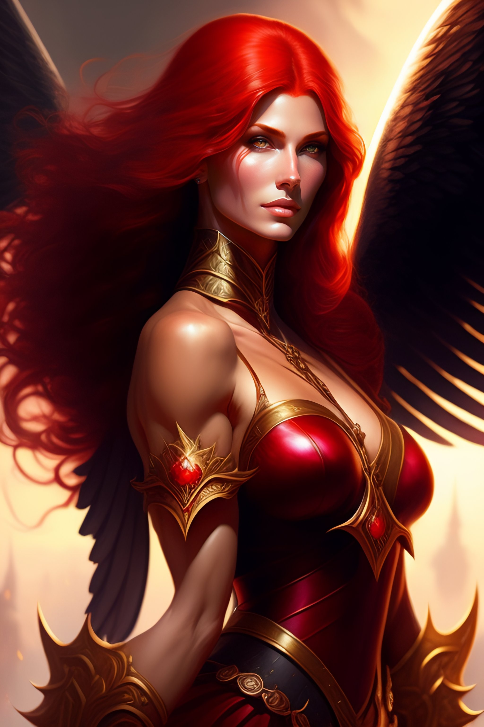 Lexica - A beautiful red haired thin muscular woman as the angel of death, deep focus, d & d ...