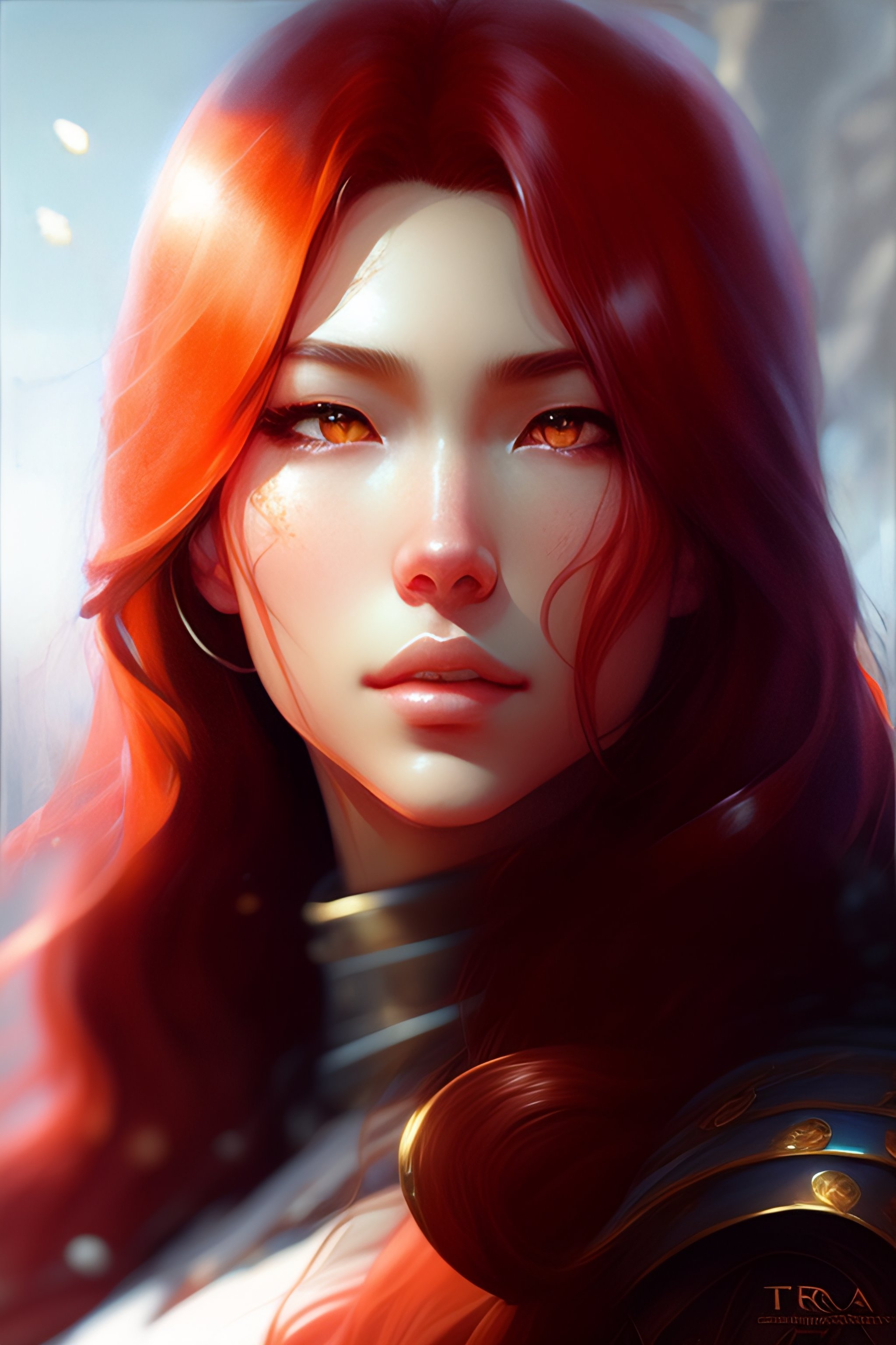 Lexica - Erza Scarlet, long red scarlet hair, oval iris brown eyes ...