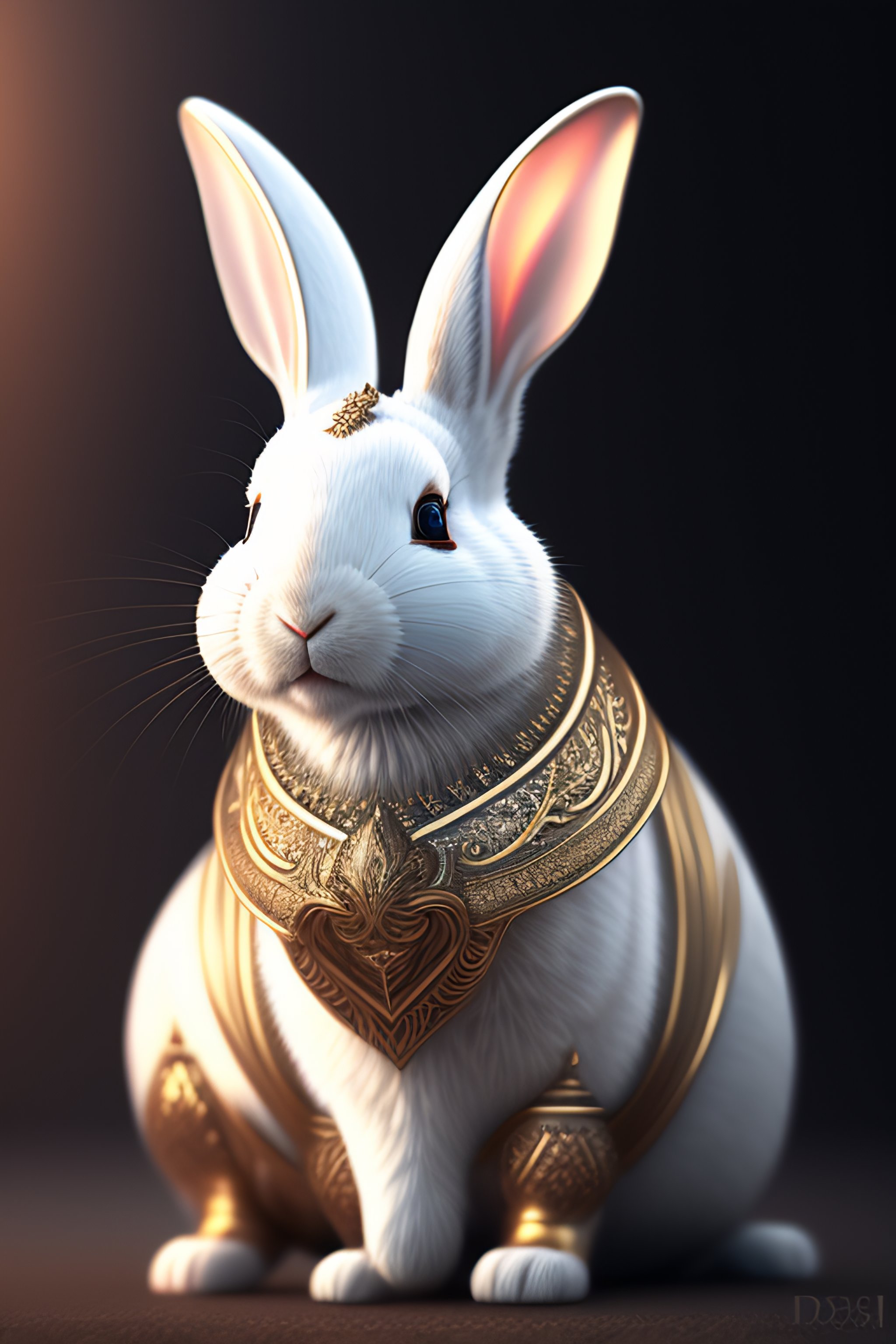 Lexica - A white rabbit with intricate silver ornament engravings on ...