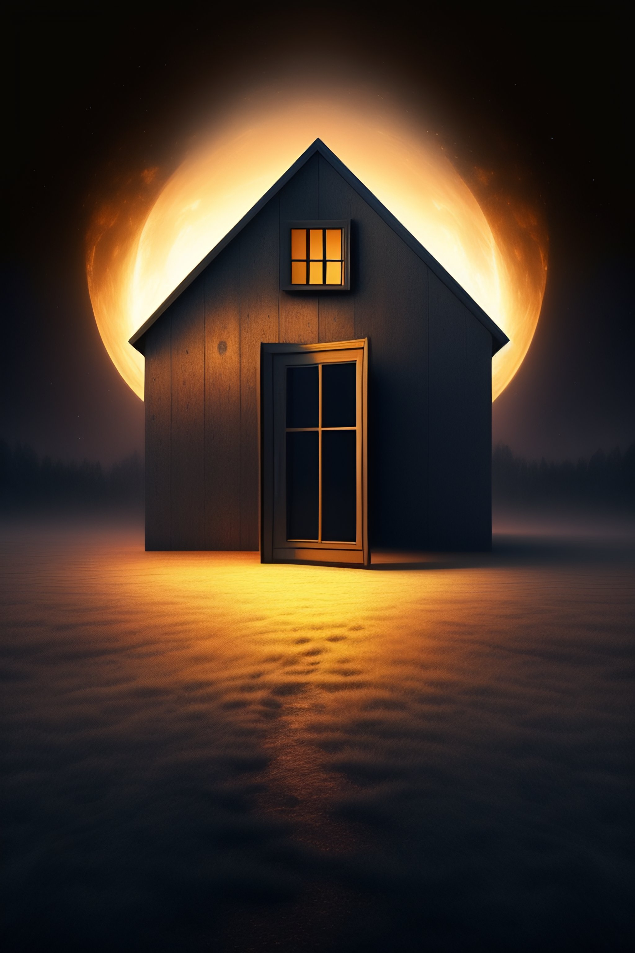 Lexica - A dark house in a square shape very, the door is open and ...