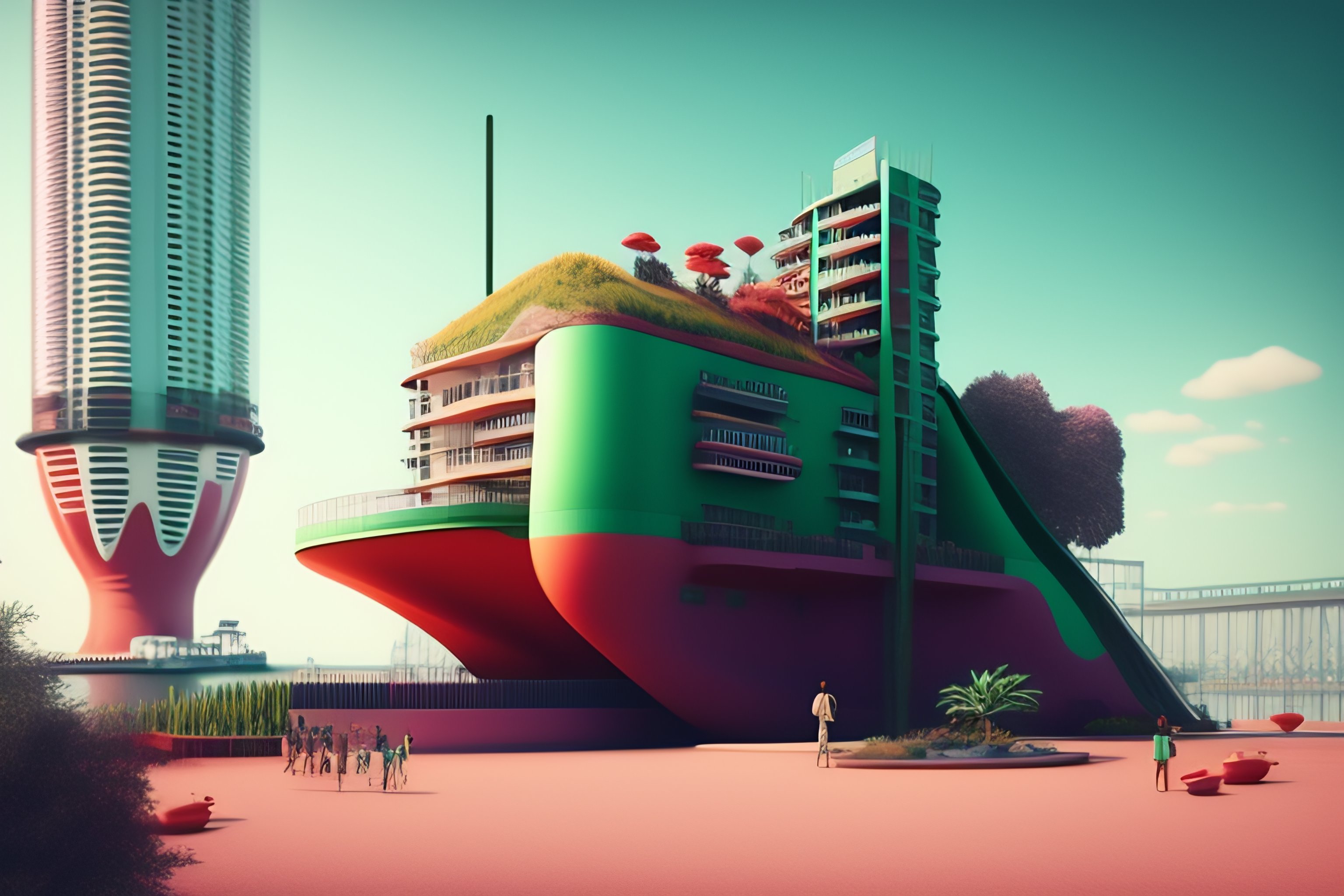 Lexica - A utopian city by beeple, drone shot, digital art highly ...