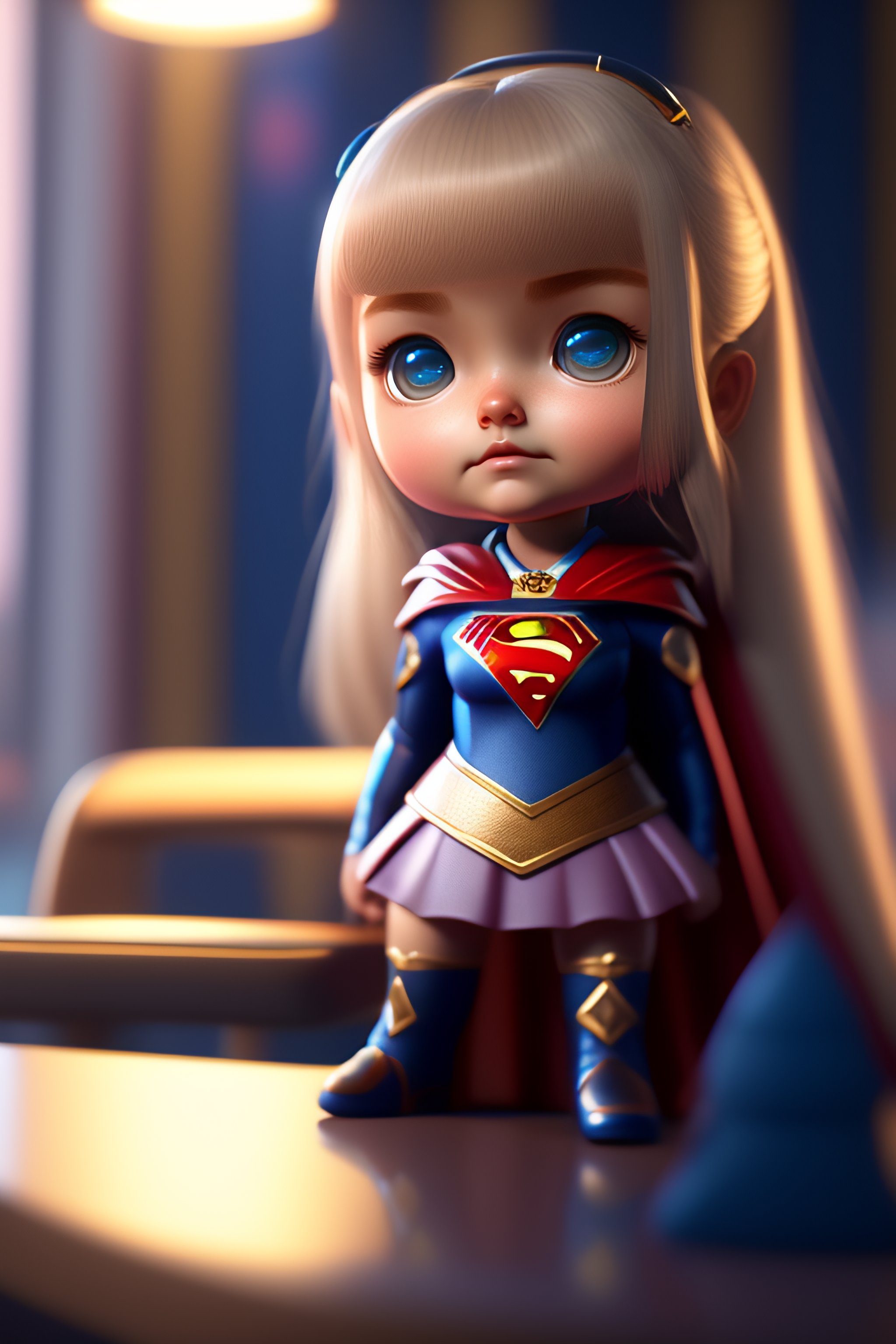 Lexica - Cute small humanoid supergirl sitting in front of laptop ...
