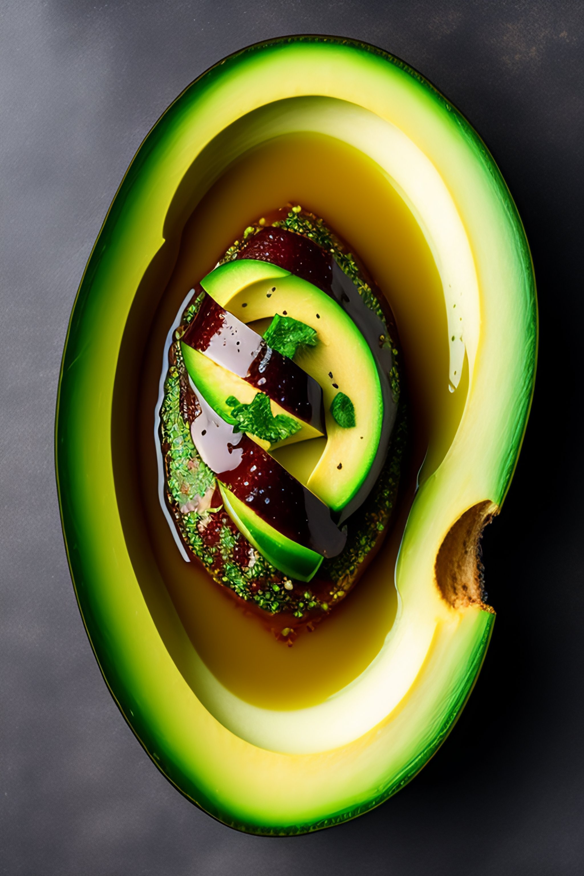 Lexica - Sliced avocado dressed like a warrior