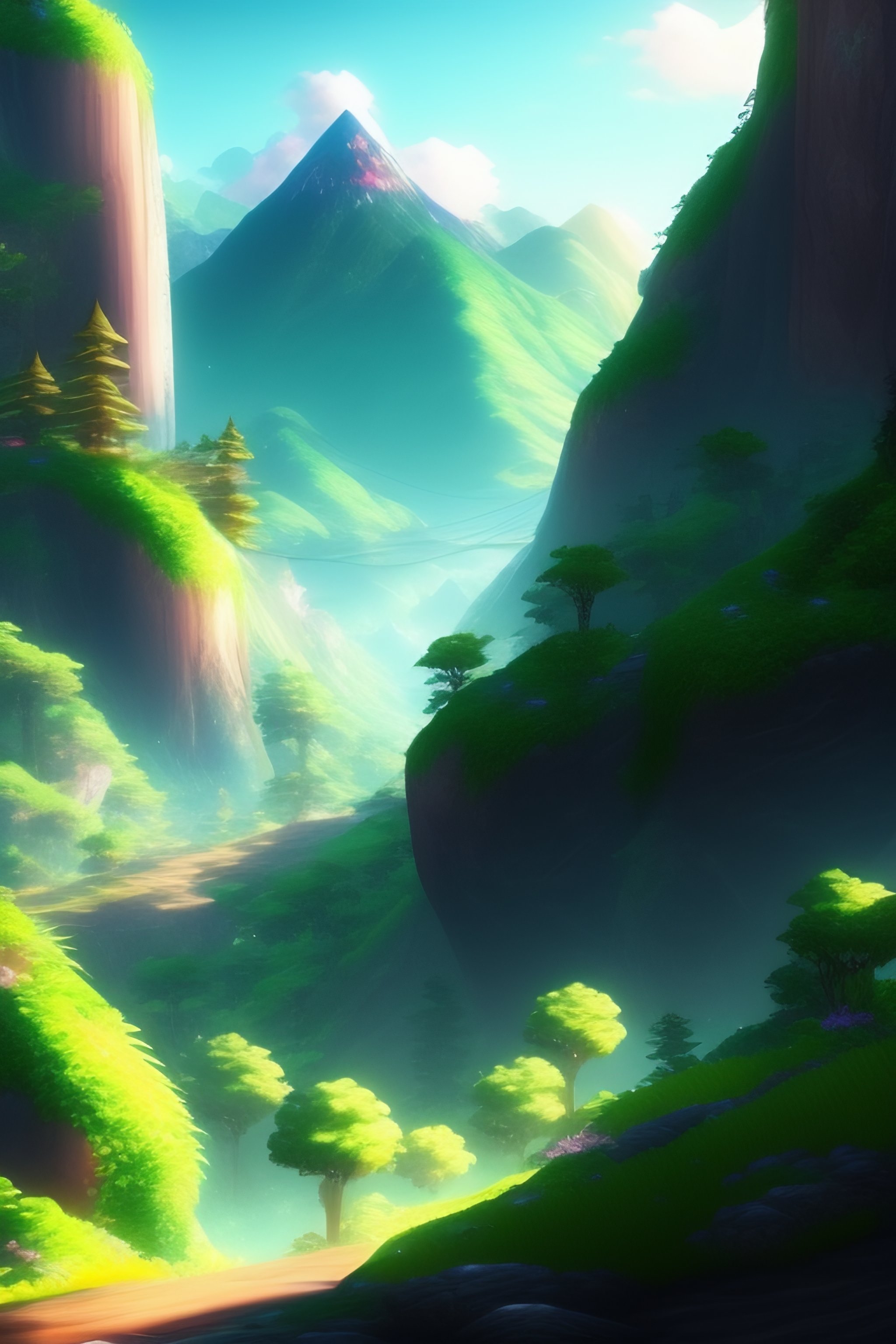 Lexica - Anime pikachu in a greenery scene with lush mountains