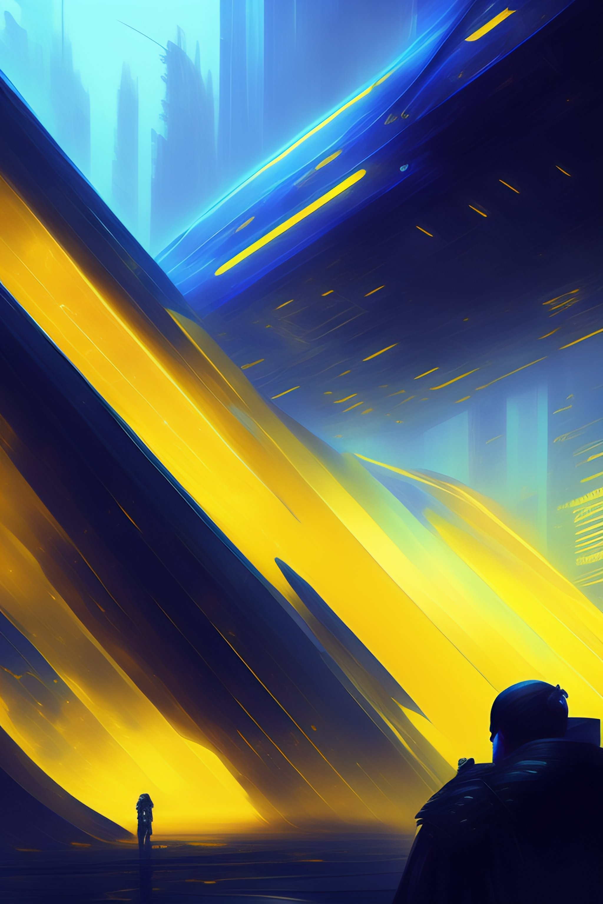 Lexica - Futuristic, blade runner, yellow and blue blade, concept art