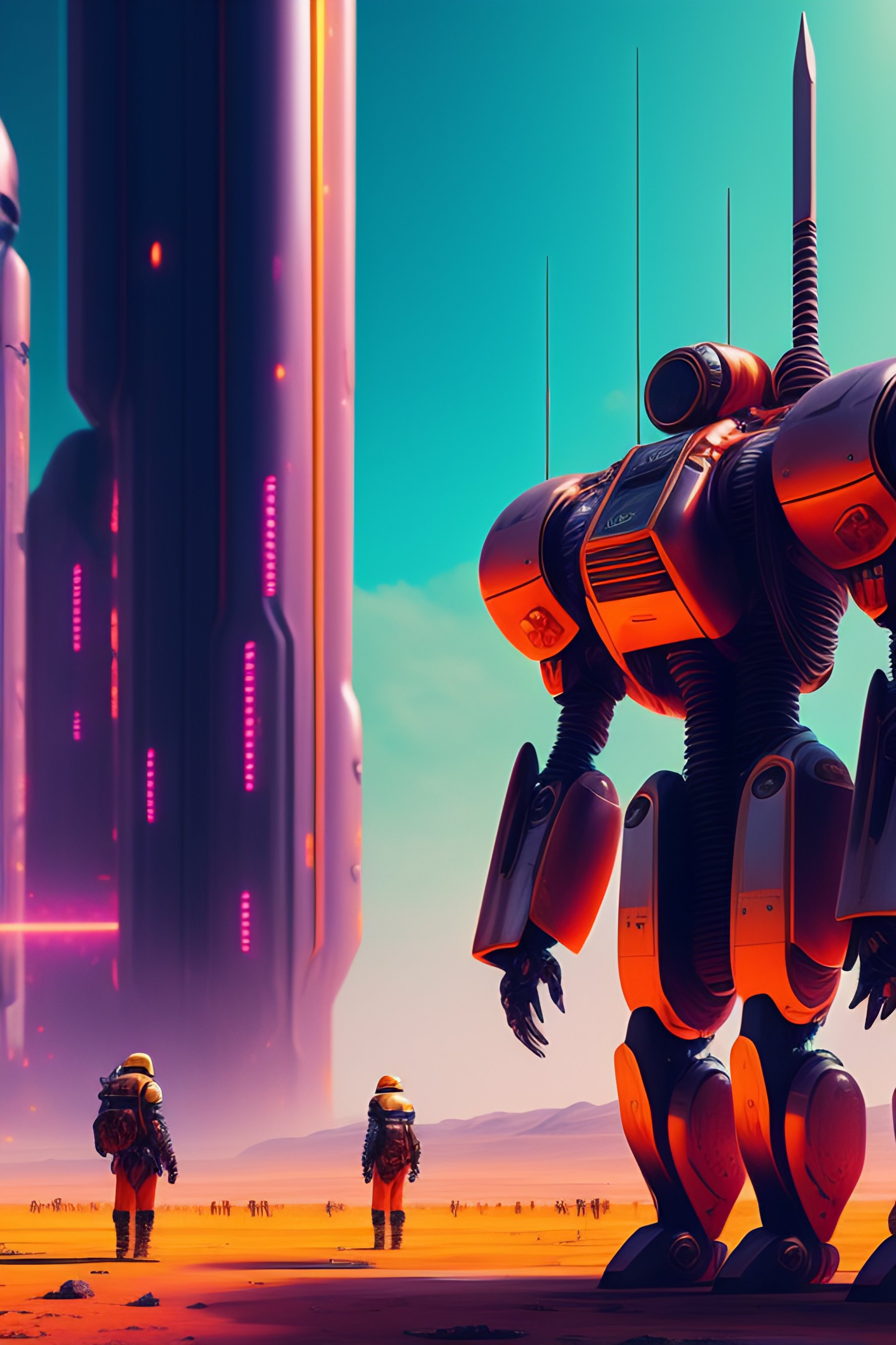 Lexica - Colour film 35mm 1976, futuristic Robots in war, Detailed, 8k ...