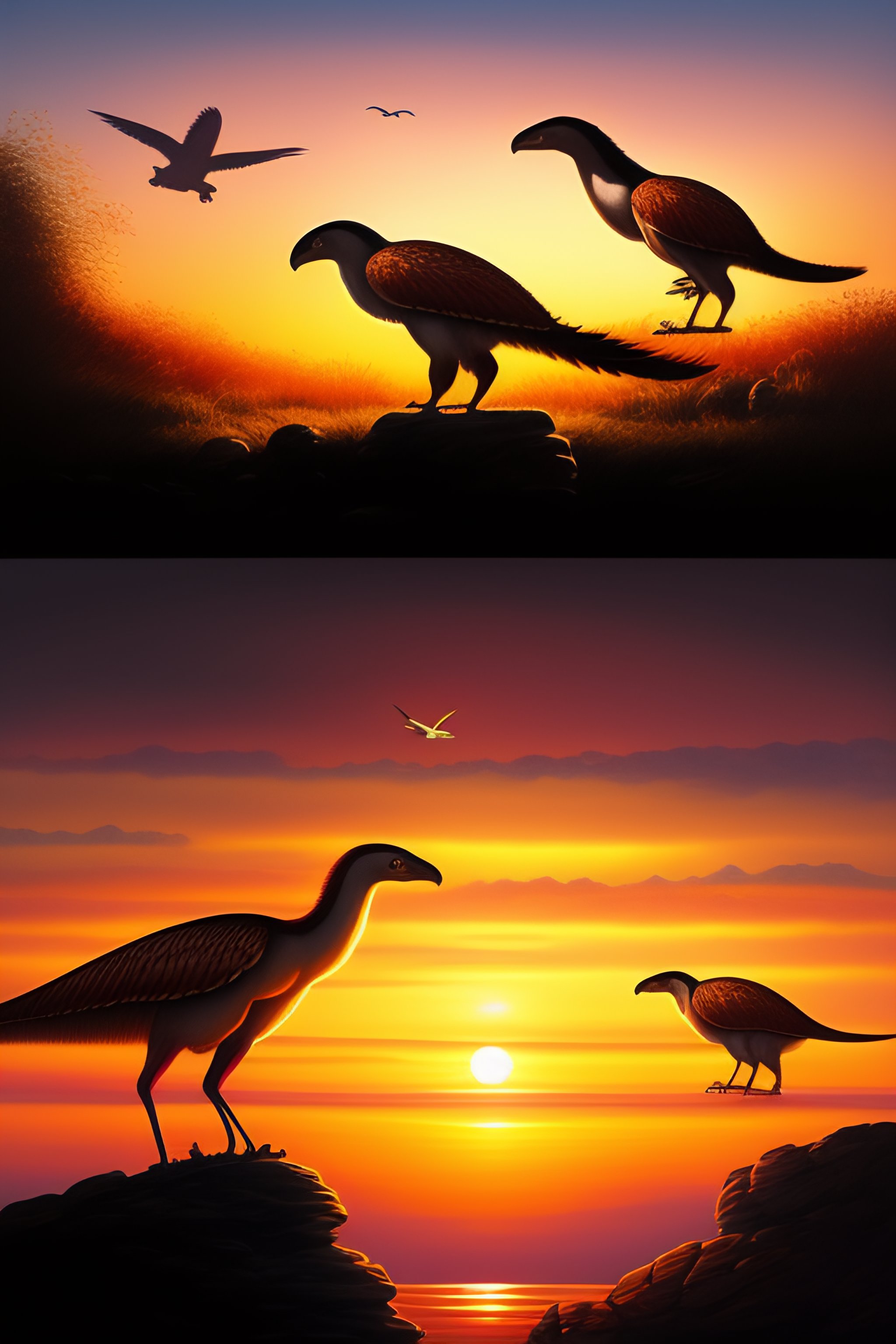 Lexica - Deinonychus, raptor, sunset, cretaceous, brown, feathered