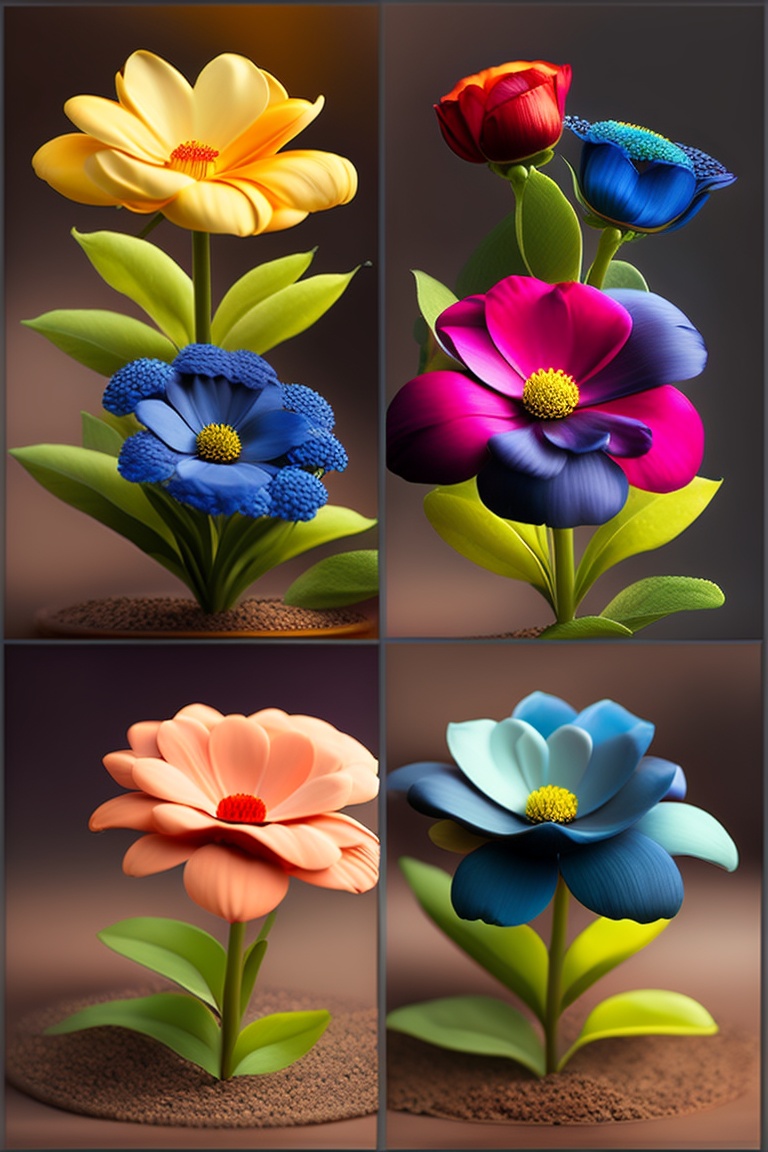 Lexica - Four - Draw four colored flowers. Write "4" below the flowers ...