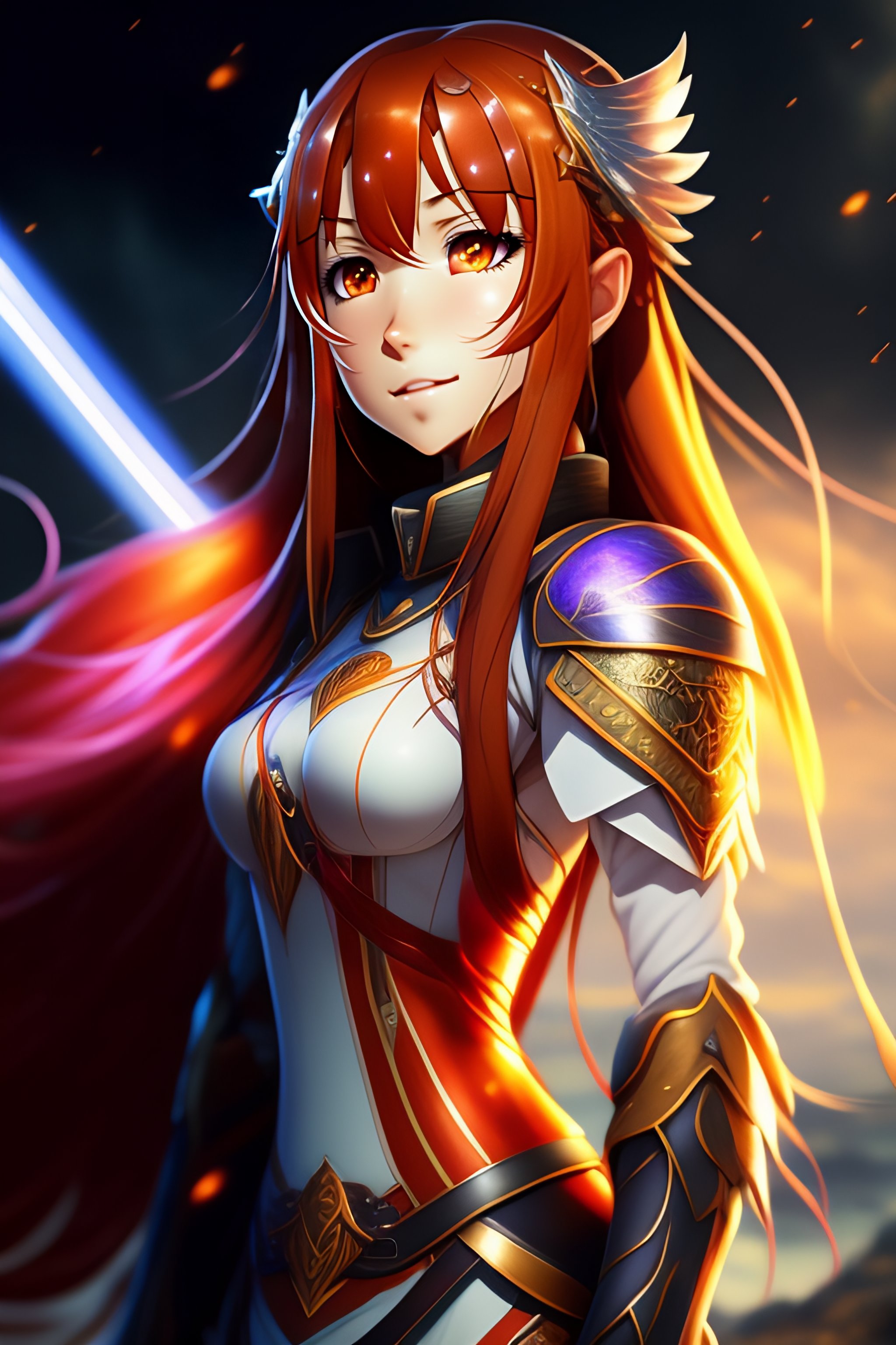 Anime Girl With Red Hair And Blue Eyes And Sword