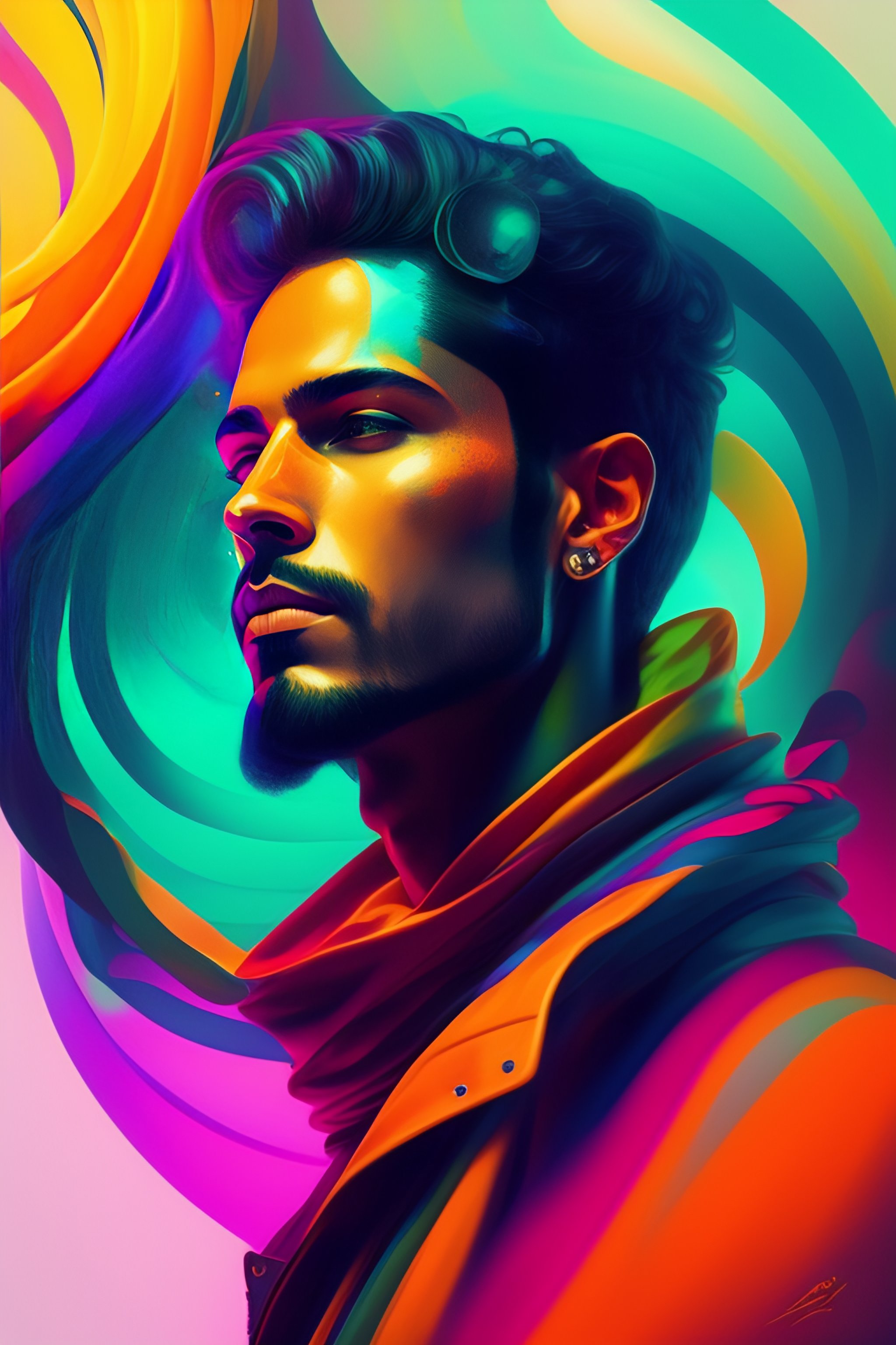 Lexica - A psychedelic portrait of handsome man, vibrant color scheme ...