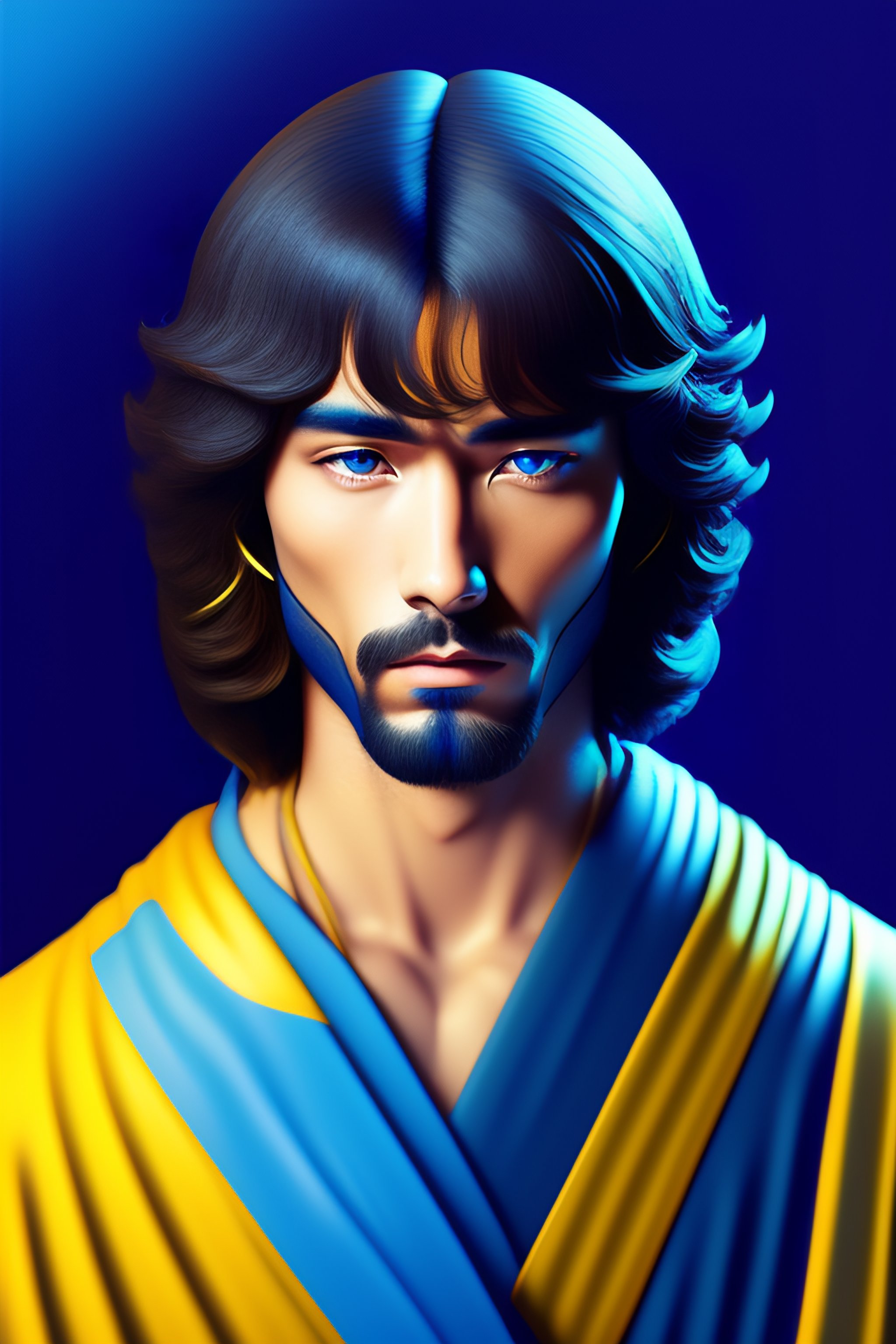 Lexica - A portrait of anime Jesus blue and yellow manl, highly ...