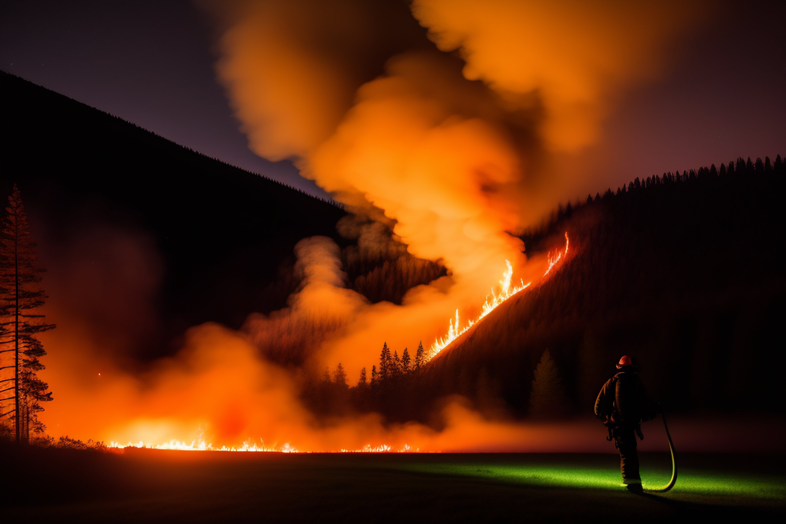 Lexica - Firefighters frantically extinguish a rank forest fire at night
