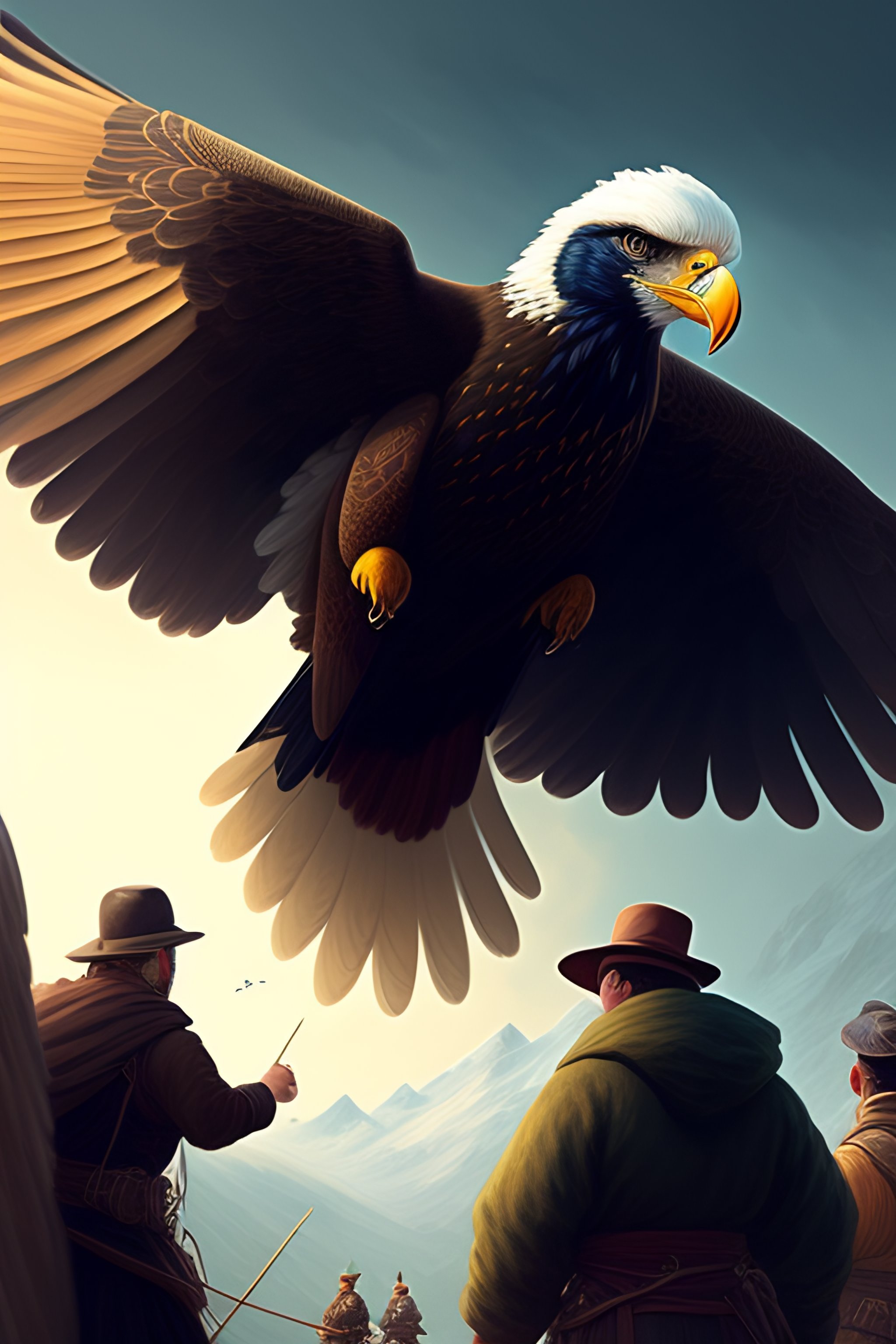 Lexica - A kid getting dragged into the air by a group of eagles, fantasy, intricate, elegant ...