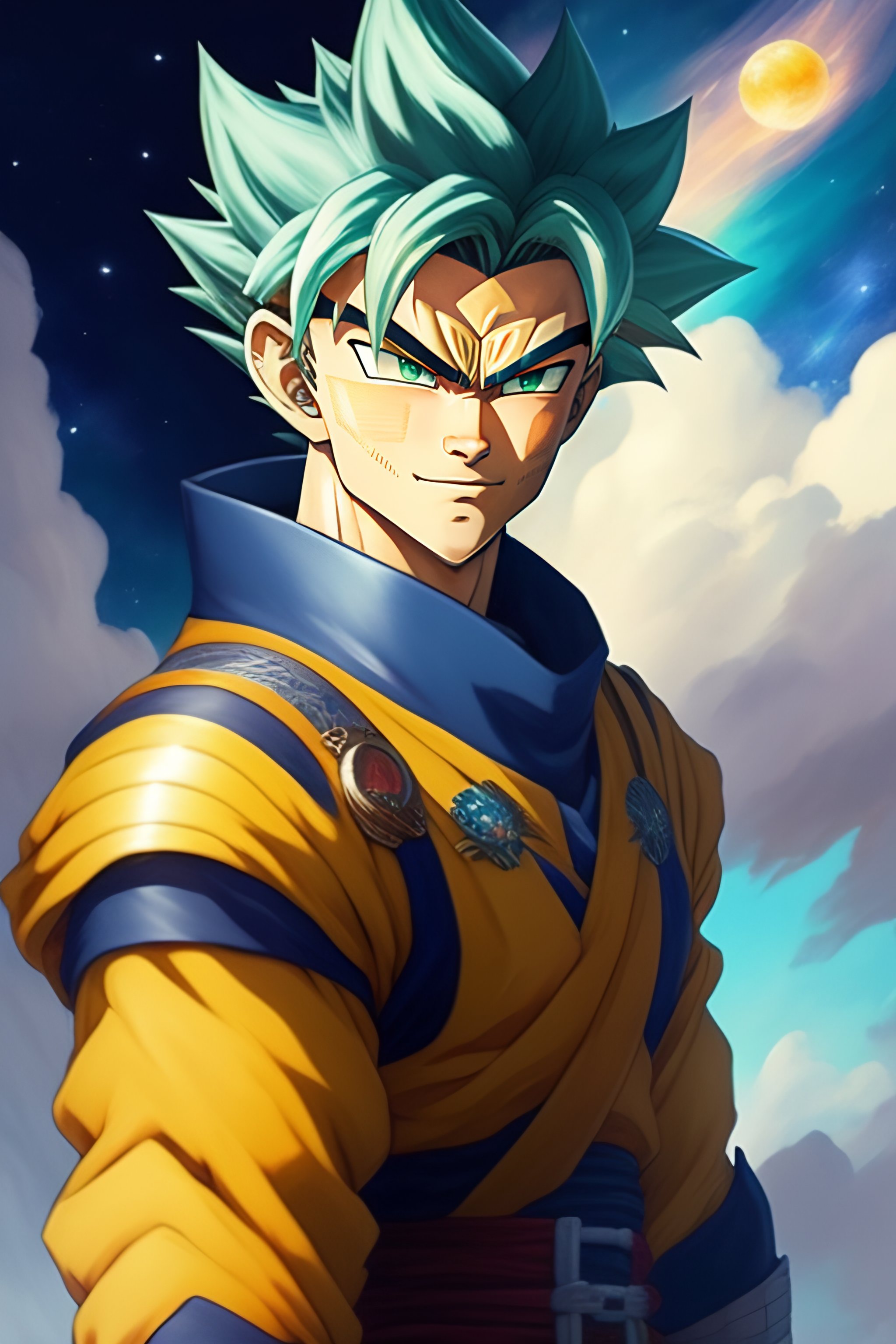 Lexica - Protrait, son goku from dragonball z, grey hair, bangs ...