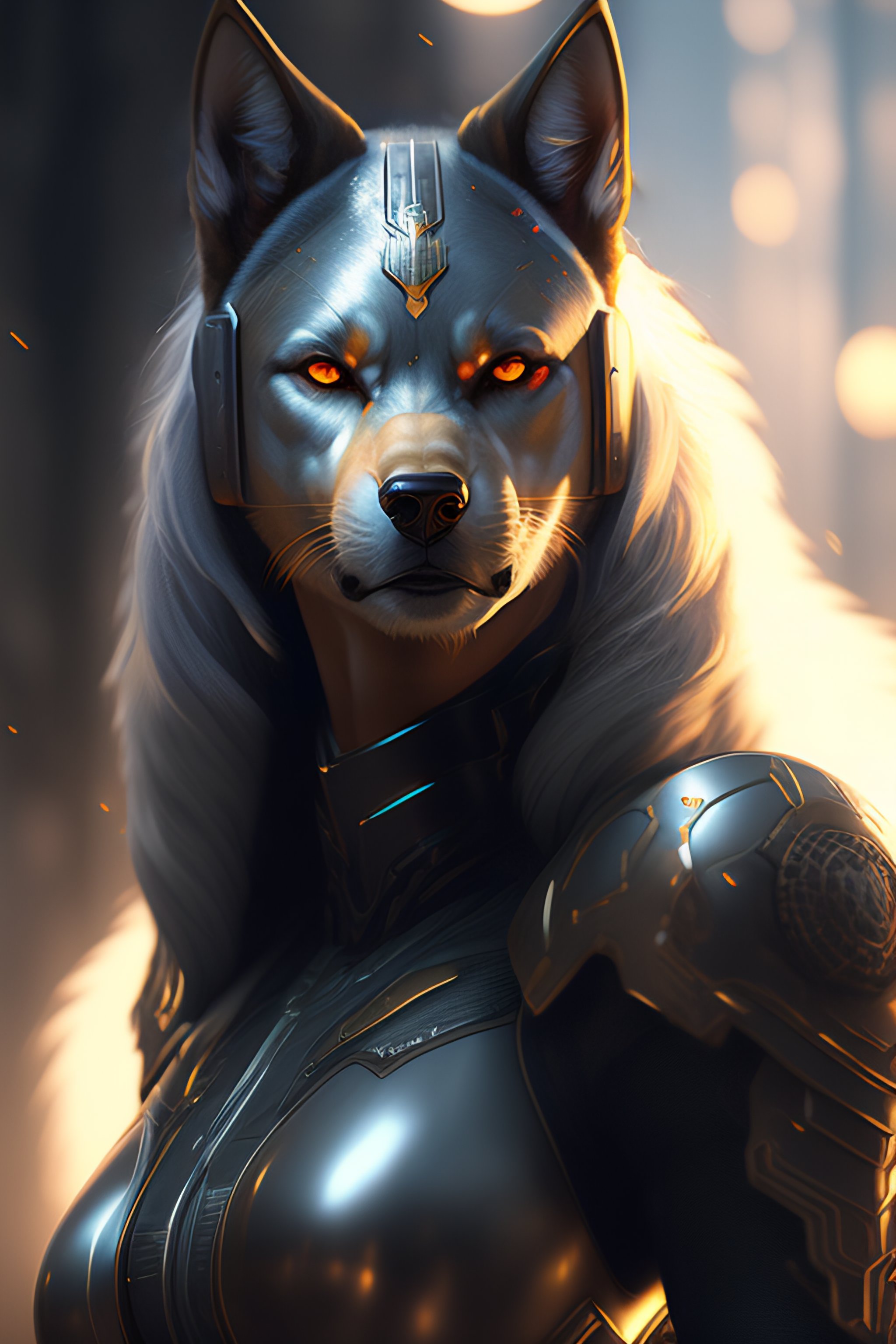Lexica - Portrait painting of a cybernetic grey werewolf with power ...