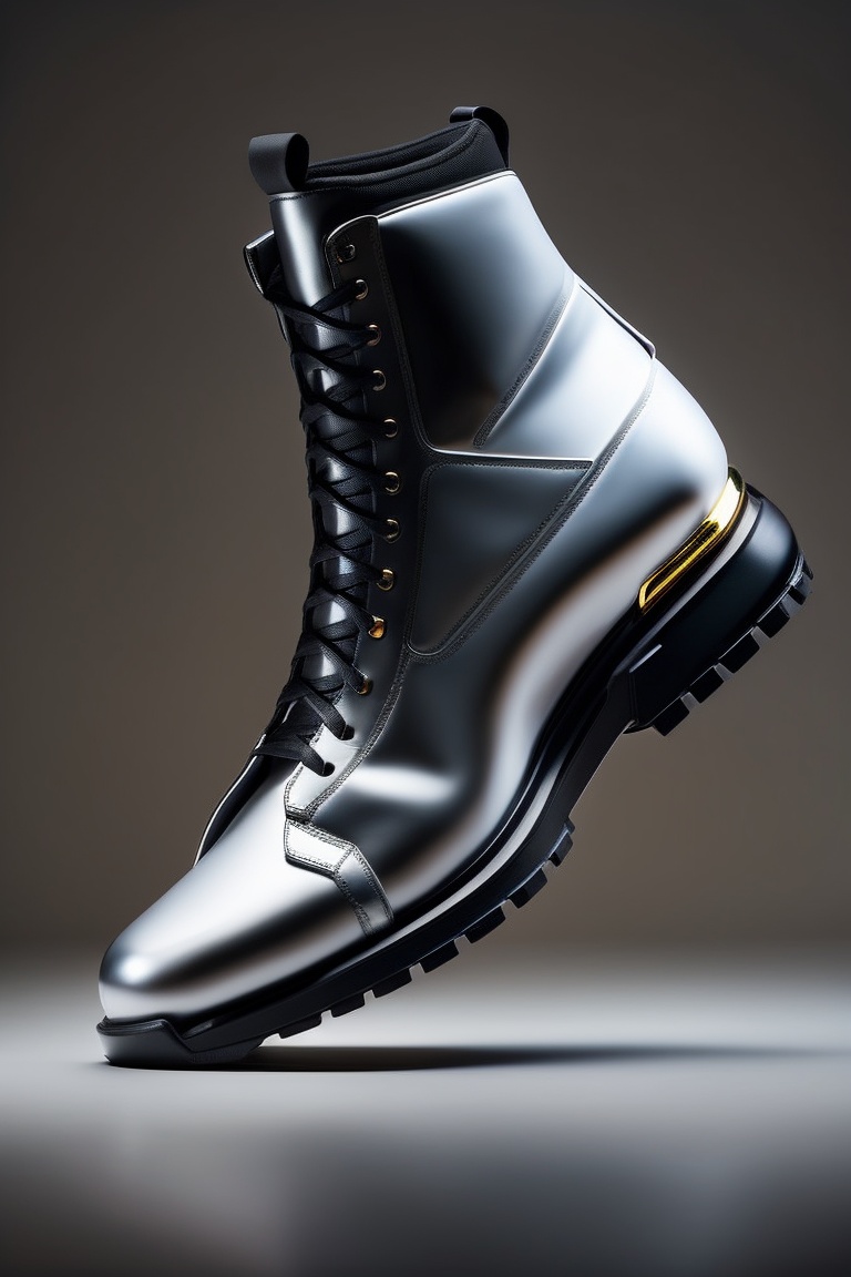 Lexica - A futuristic boot, in black shiny leather and white chrome ...