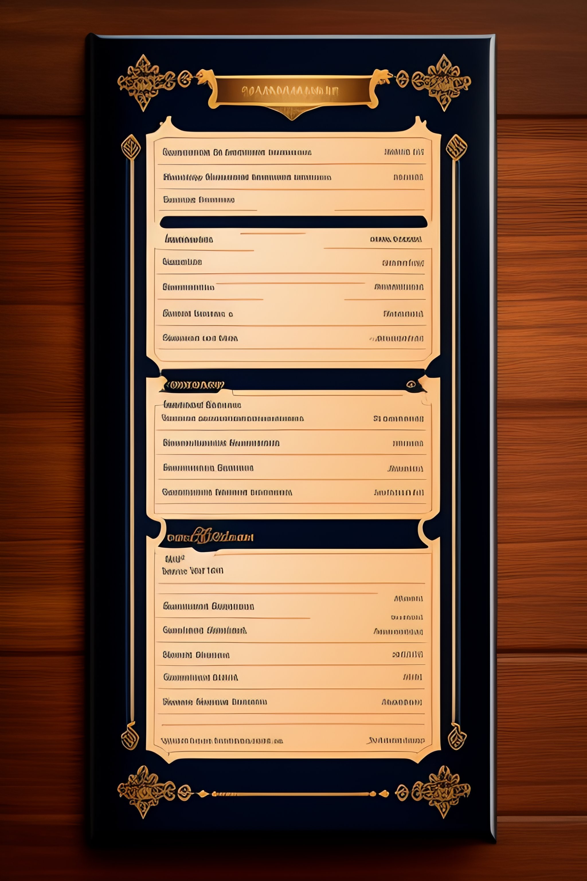 Lexica - A dnd menu on a sheet with embelishments for w webpage