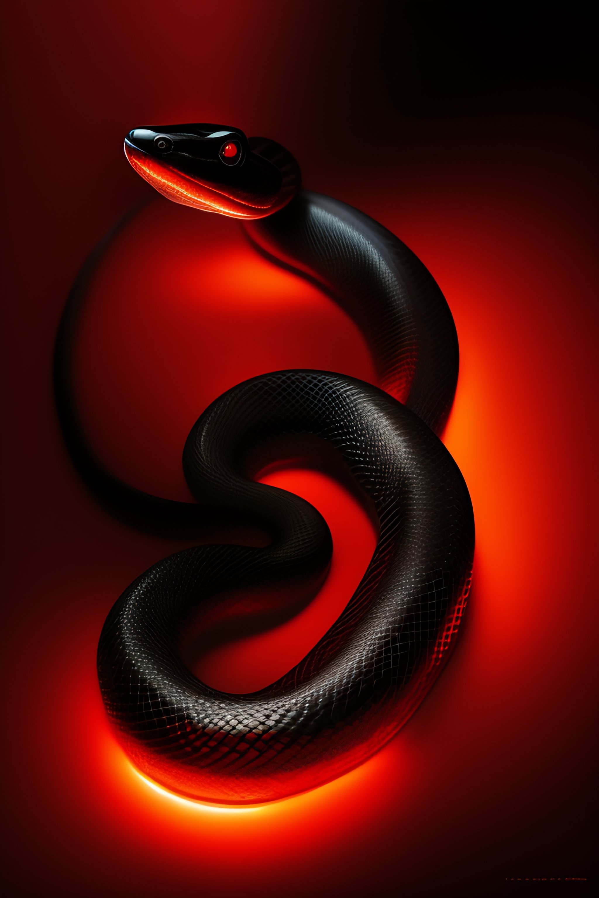 Lexica - Black colored snake!, red snake eyes, coiled body, threatening ...
