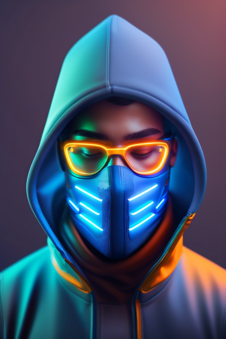 Lexica - Character, male, hooded, encourager, leader, neon, blue, mask ...