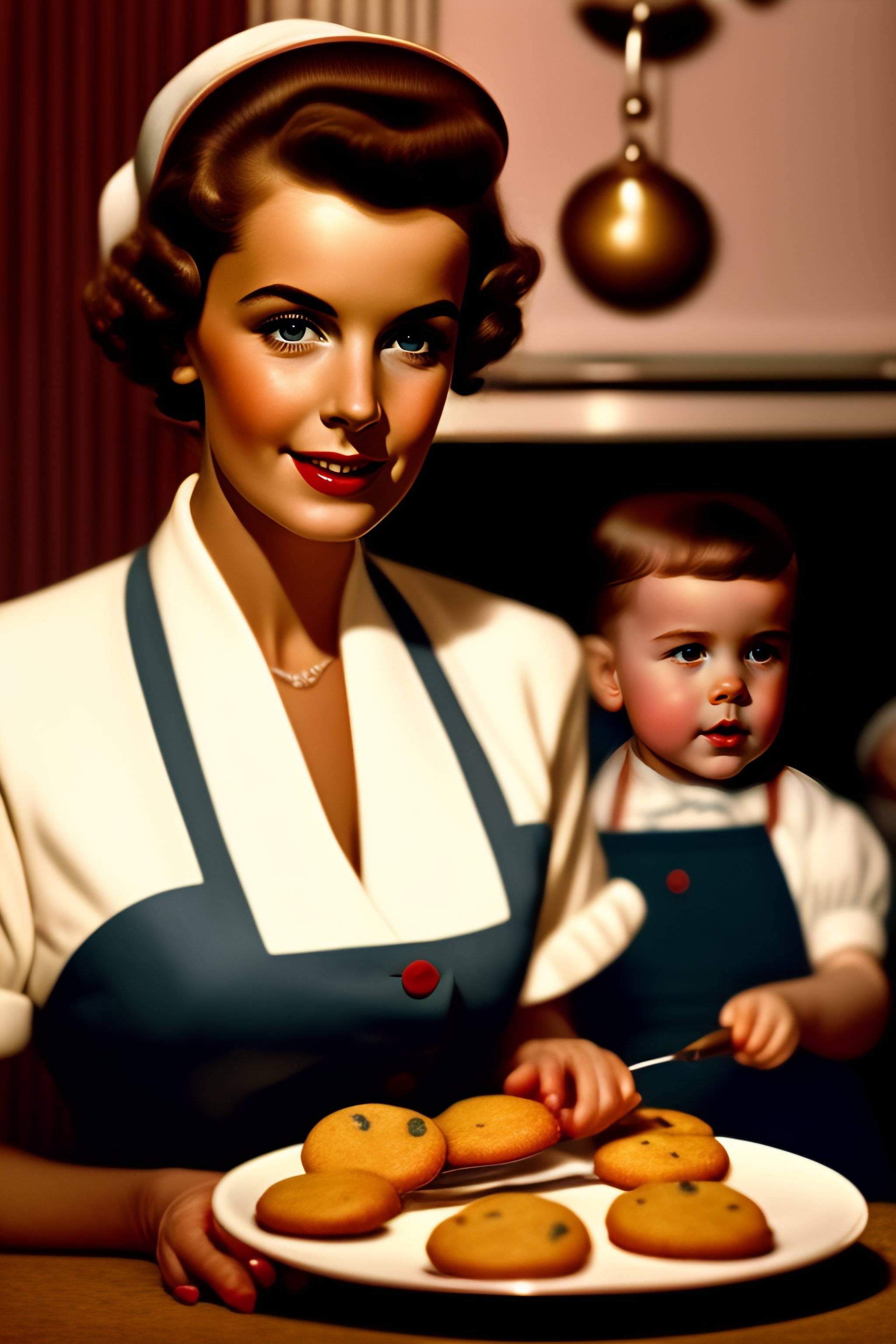 Lexica - Portrait a young beautiful 1950s british housewife cooking ...