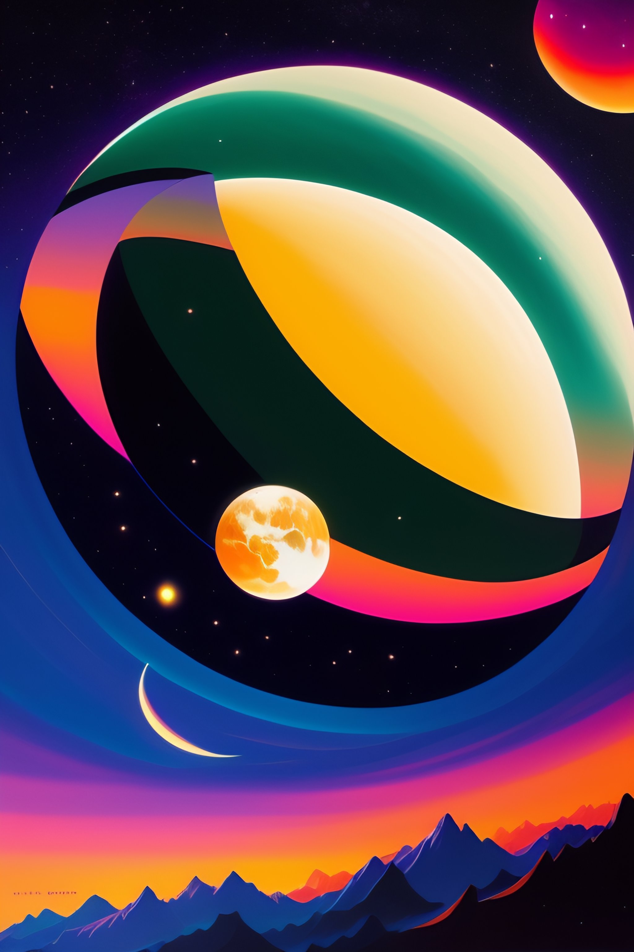 Lexica - Earth with two moons visible at night with auroras poster art ...