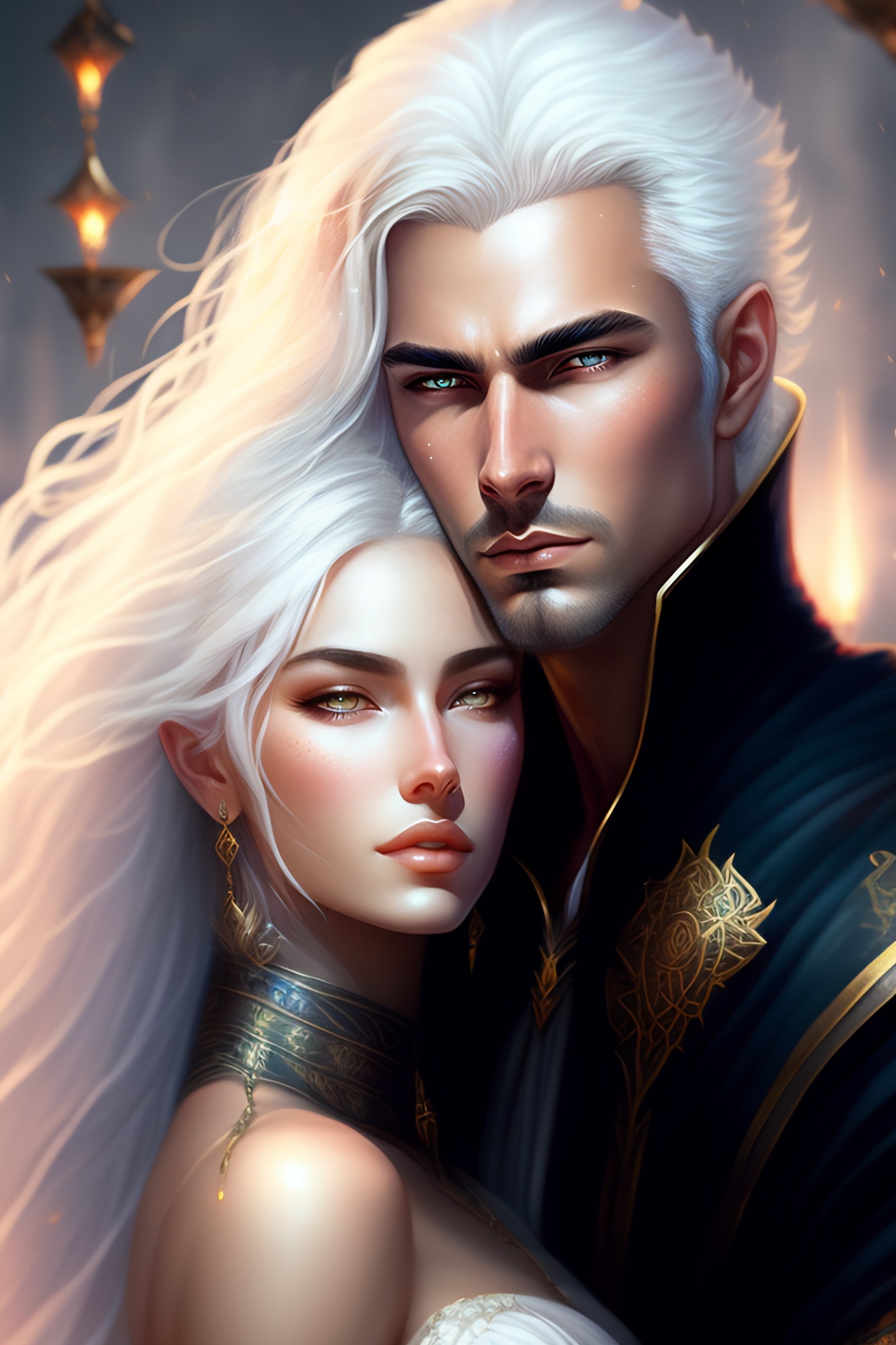 Lexica - Mage godess with white hair and mage god with black hair, pale ...