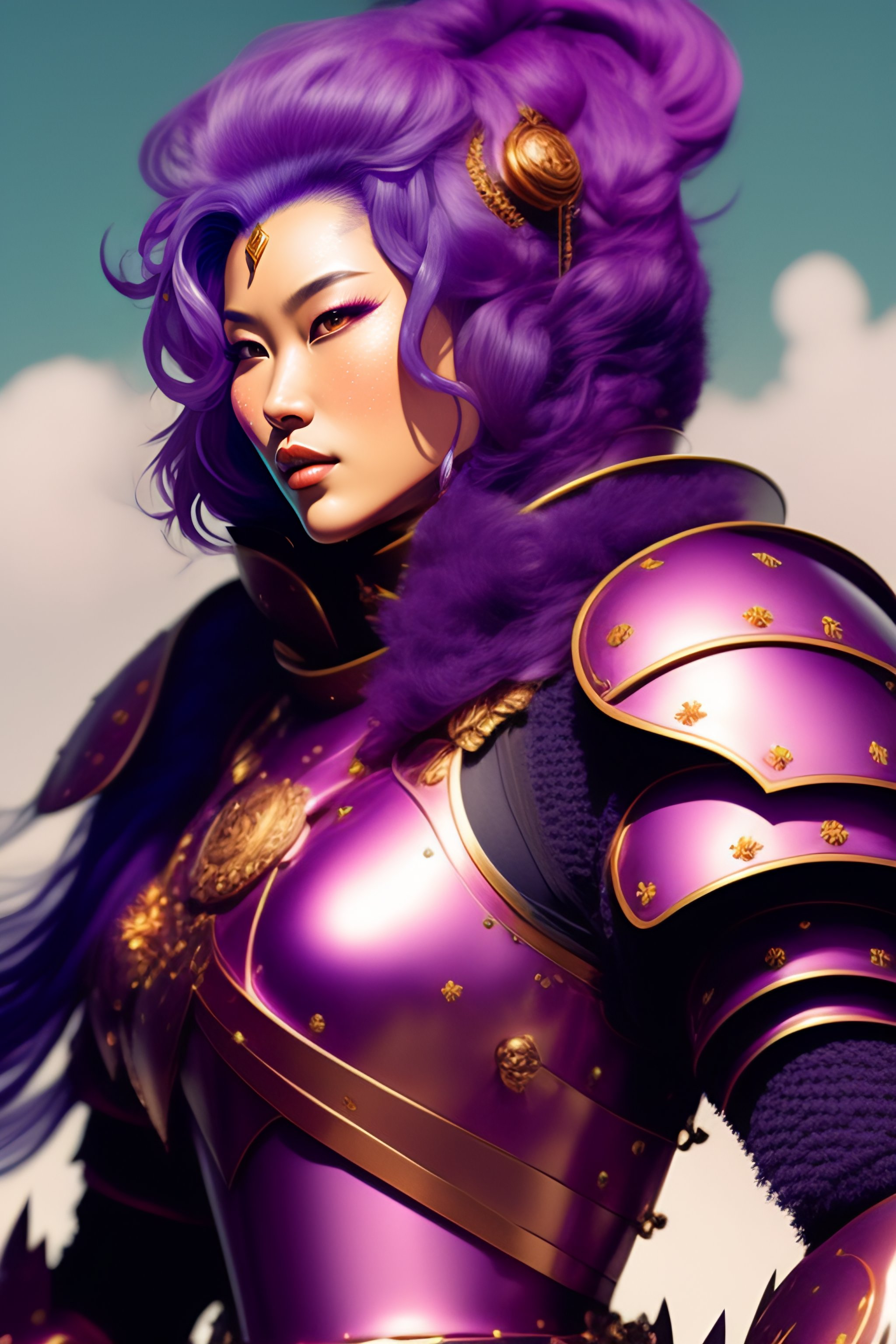 Lexica - Purple monster lady in full plate armour by feng zhu and loish ...