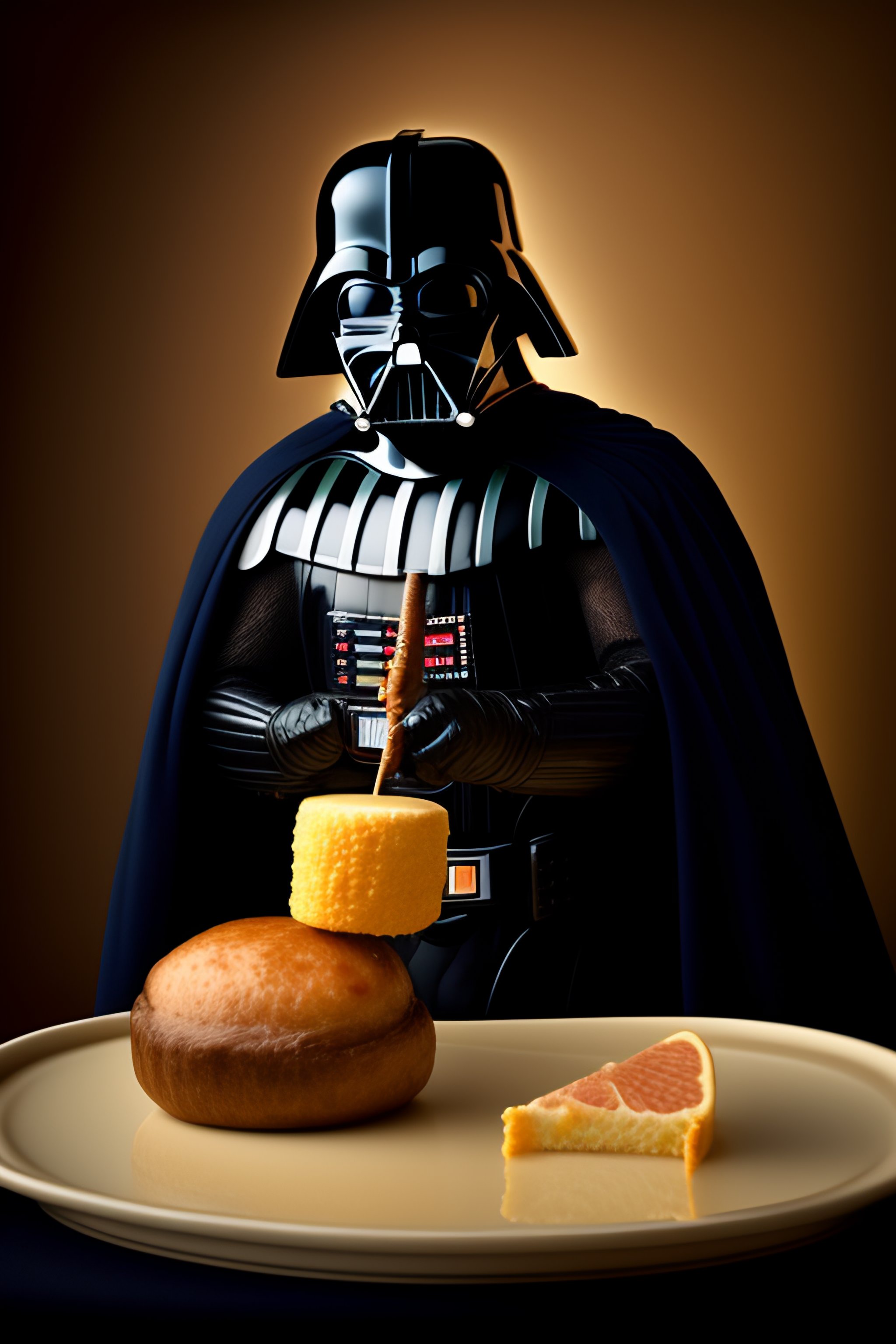 Lexica - A humorous photograph of Darth Vader ravenously eating a giant ...