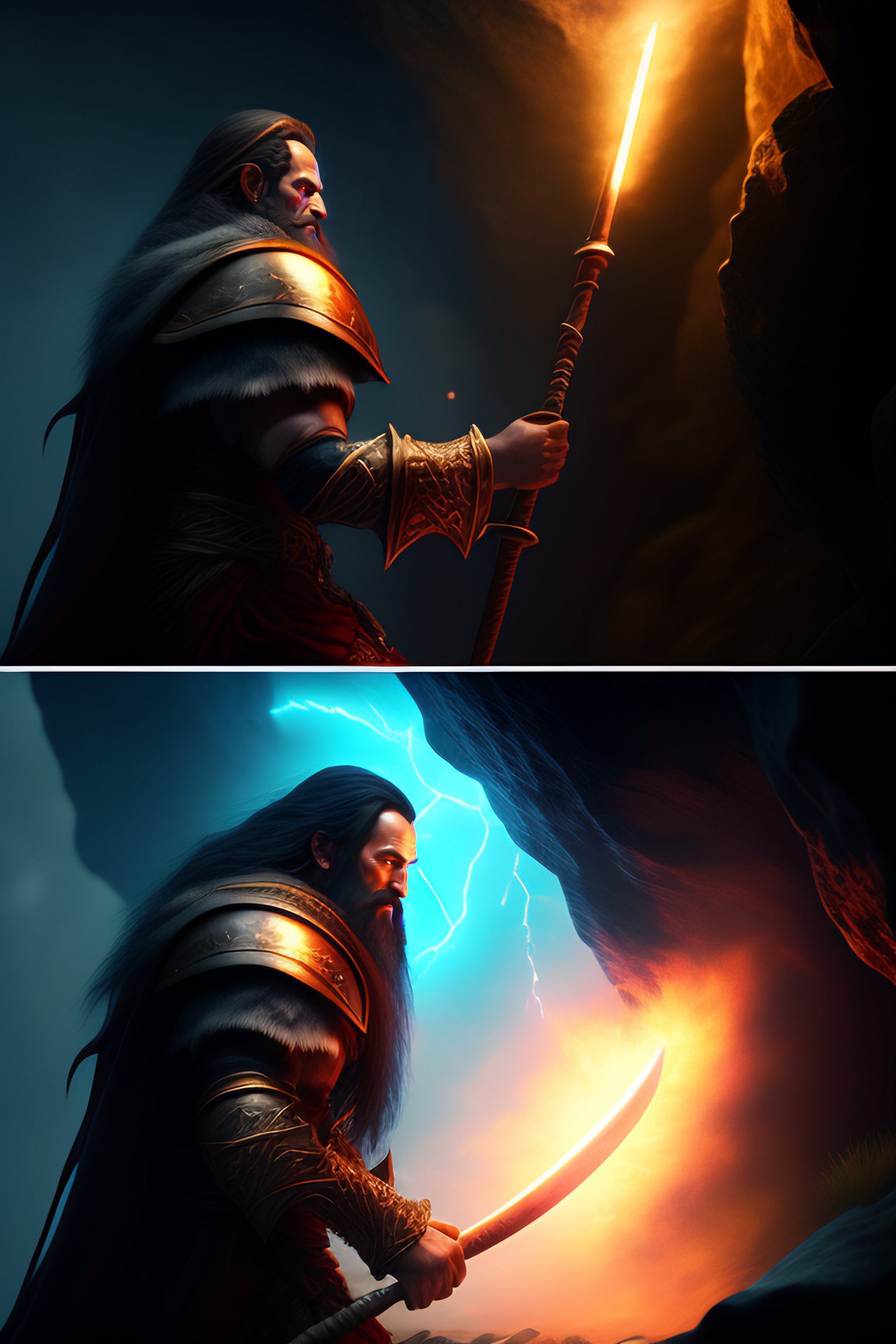 Lexica - Wizard with a staff fightning versus orcs inside a cave, hd ...
