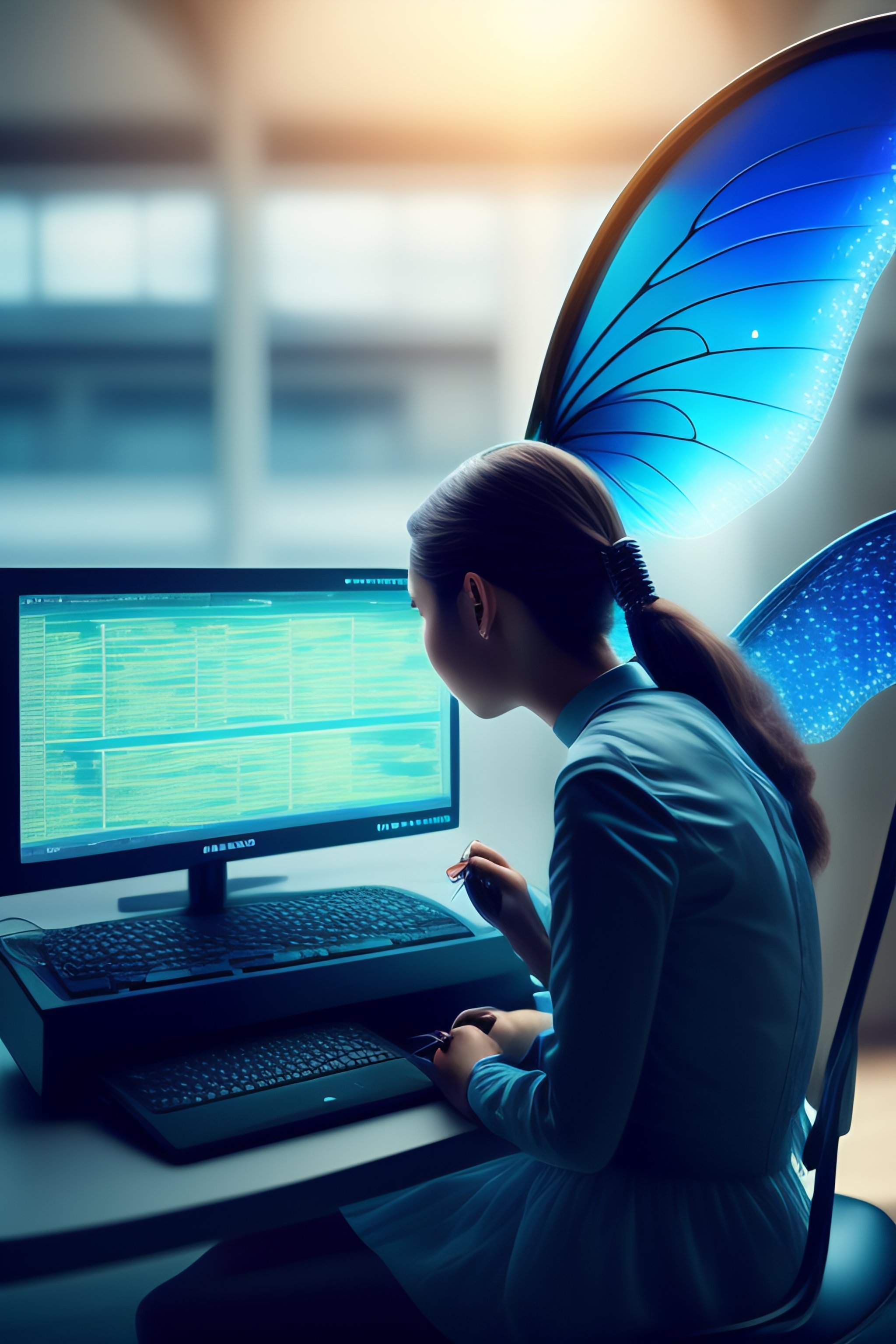 Lexica - Fairy with wings writing code on a computer