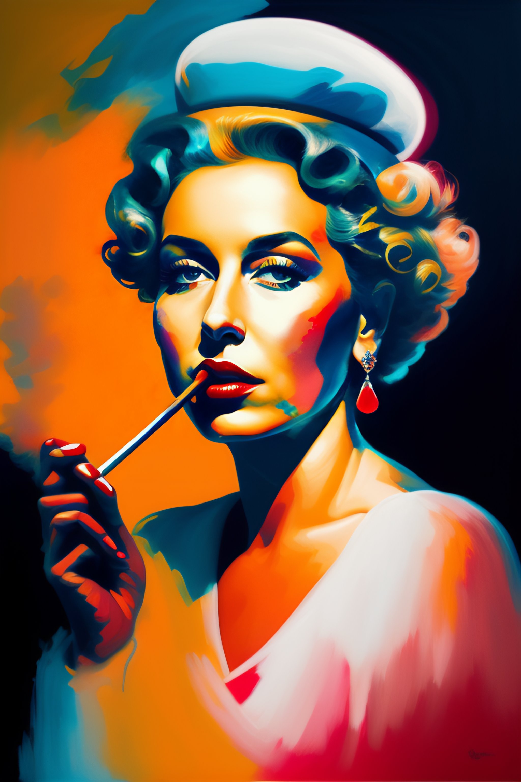 Lexica - Abstract painting of queen Elizabeth smoking