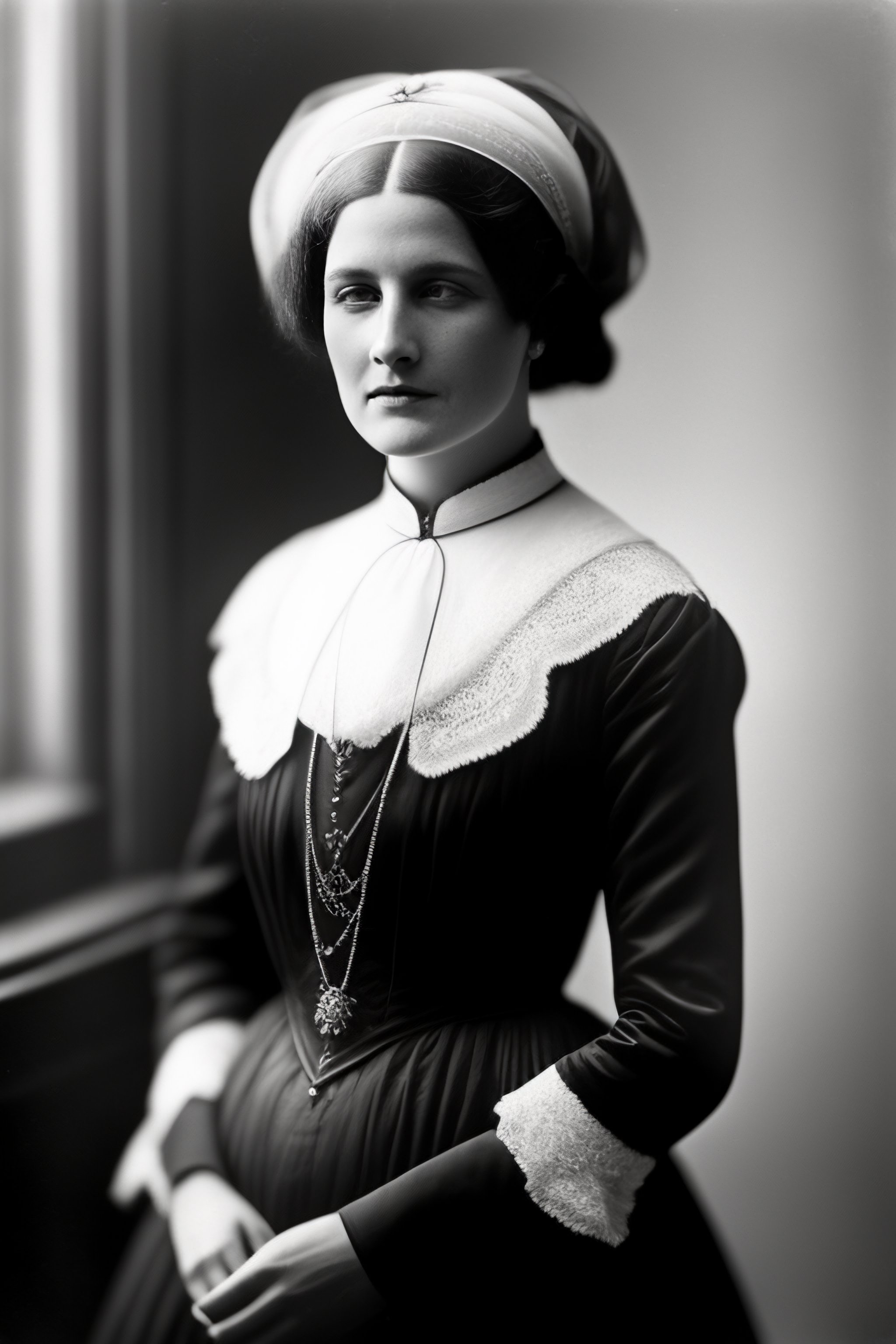 Lexica - 1910 grainy photograph of a white woman in 1912 maid wear and ...