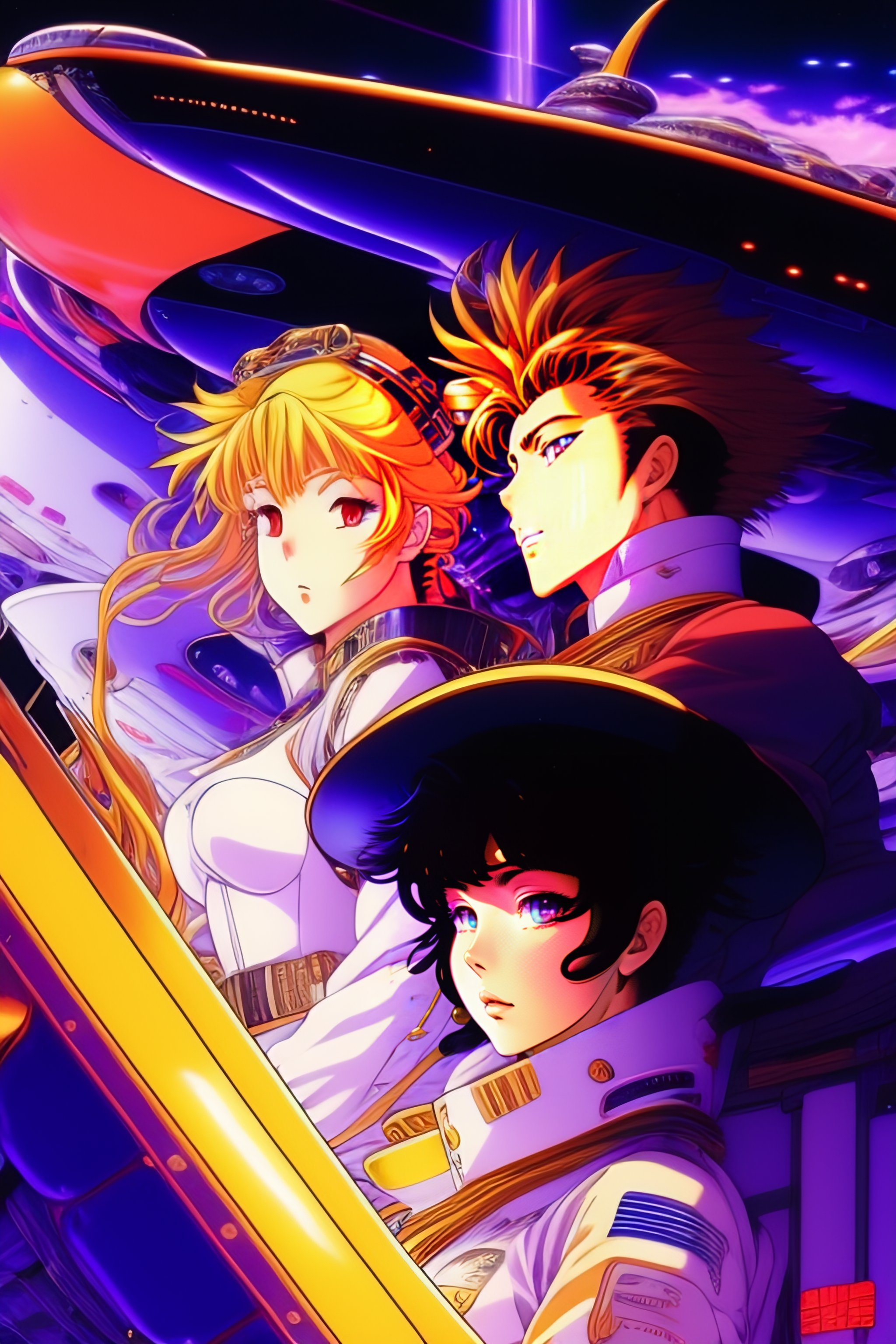 Lexica - Vintage 90's anime style. cluttered starship interior; male ...