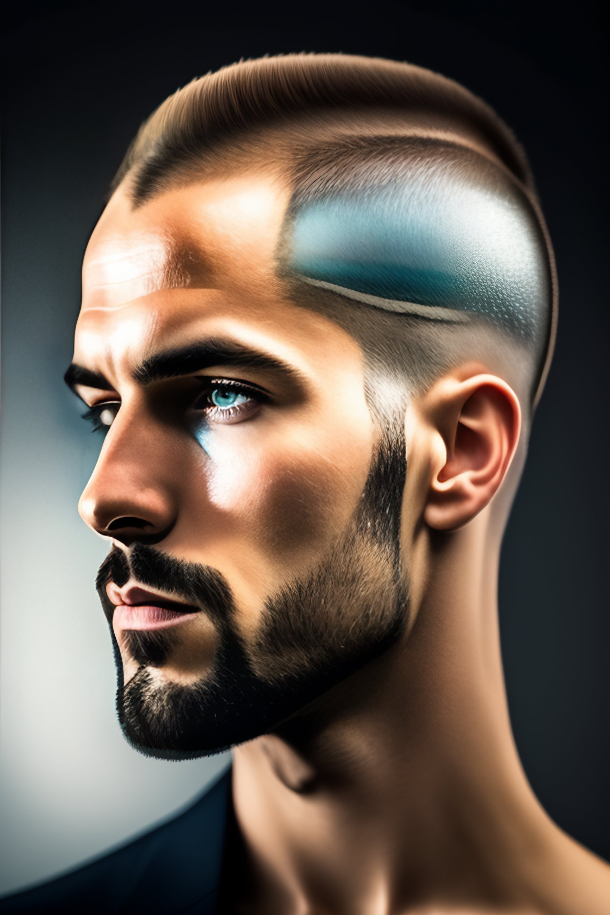 Lexica - Portrait of a bald man with entire head made of chrome